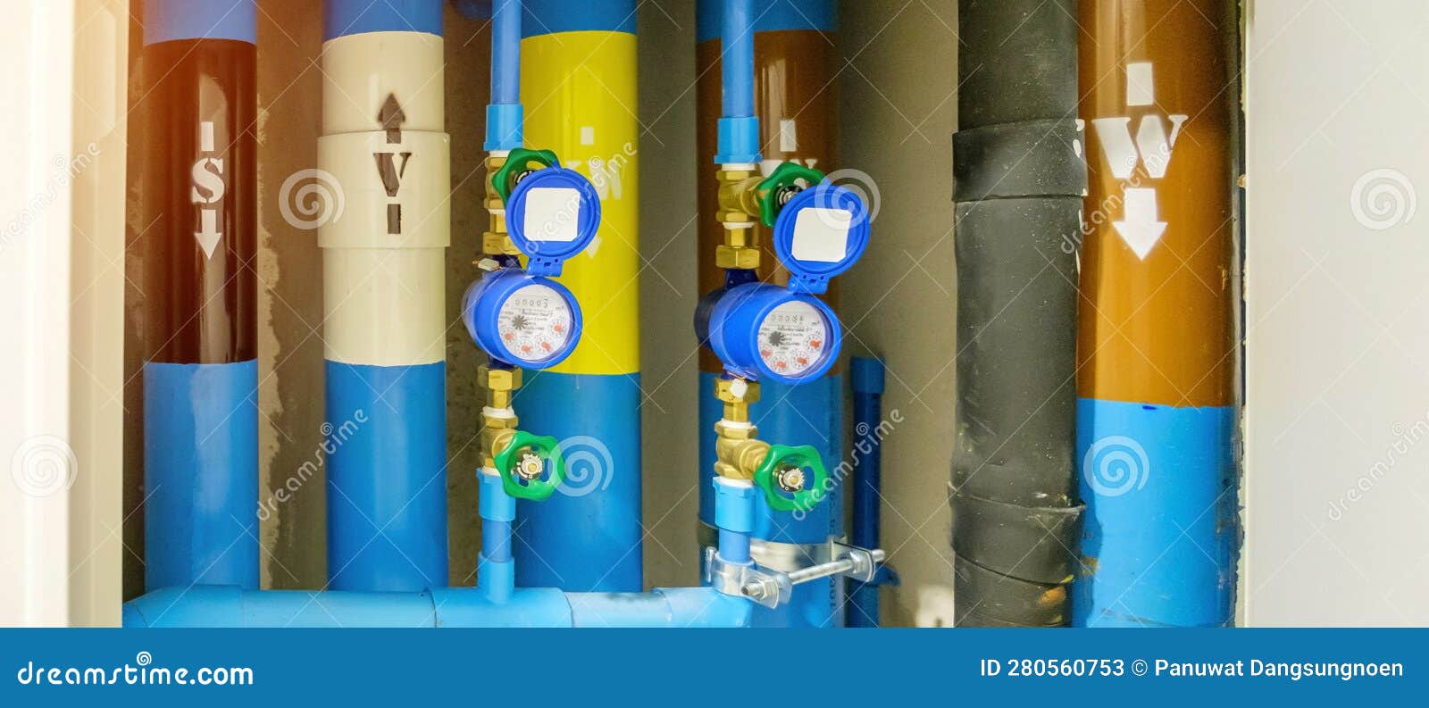 Water Pipe System and Meter in Building Stock Image - Image of steel ...