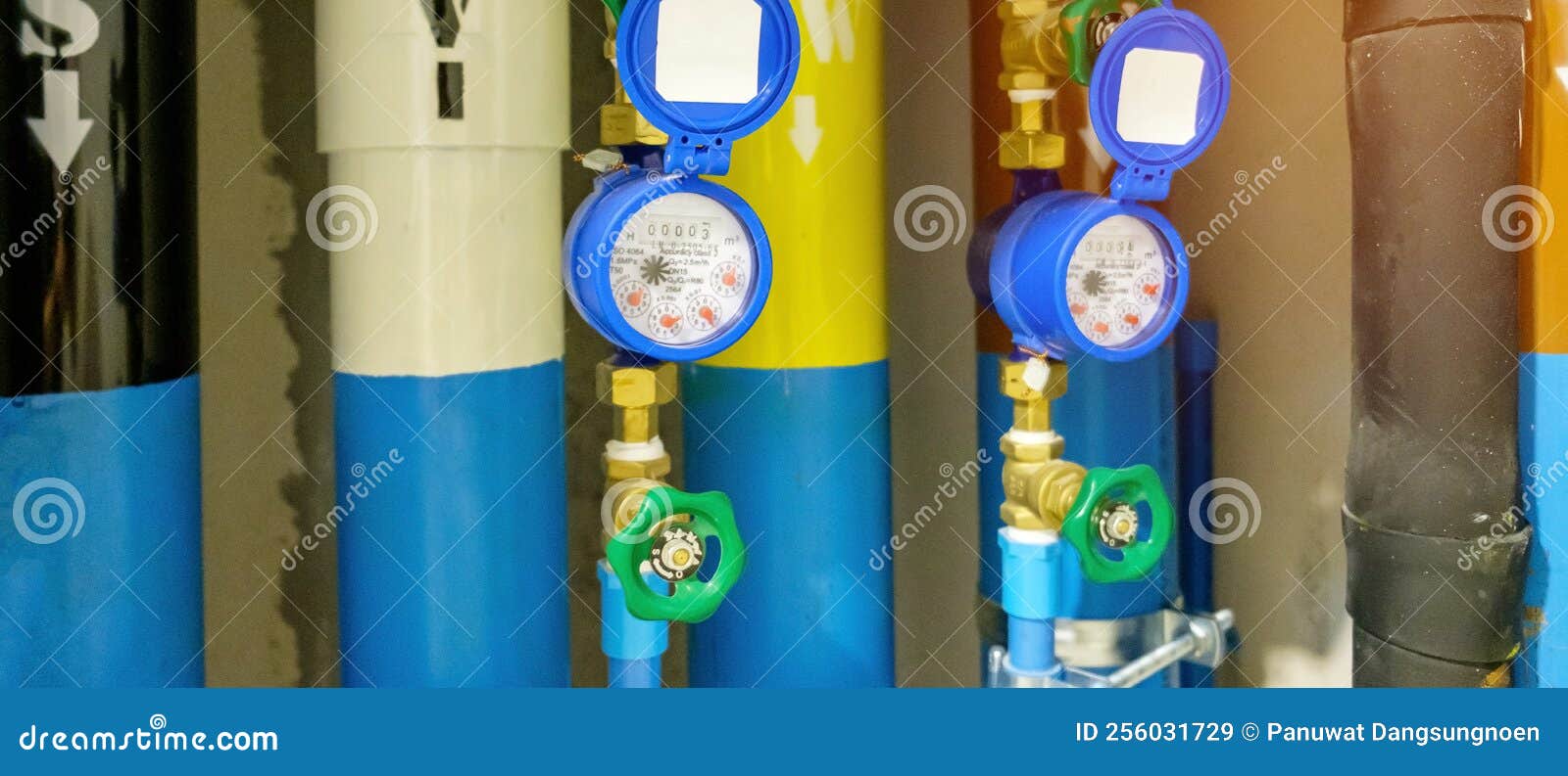 Water Pipe System and Meter in Building Stock Image - Image of ...