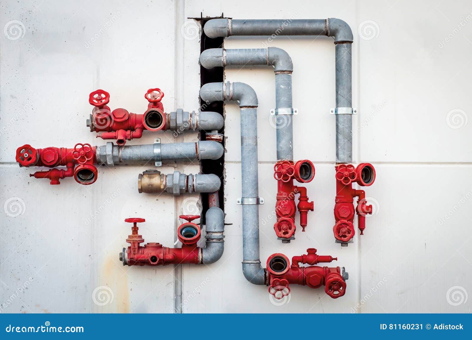 Water Pipes with Red Valves Stock Image - Image of bell, metal: 81160231