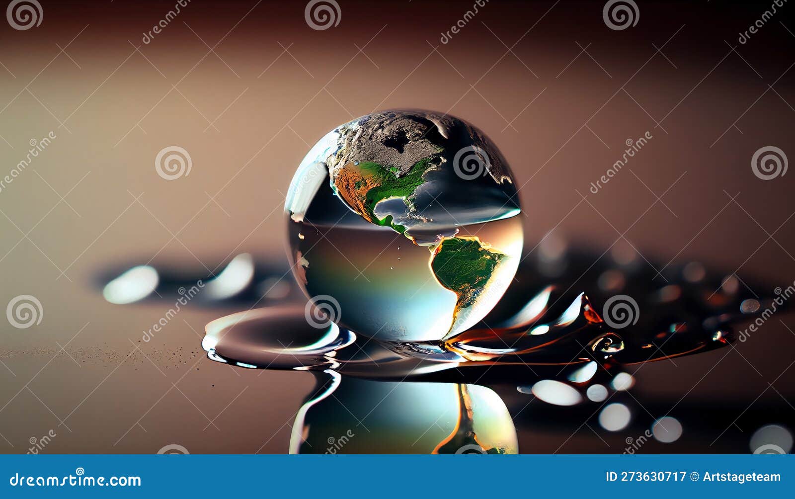 Water, Planet and Climate Change with the Earth in a Puddle As a Symbol ...