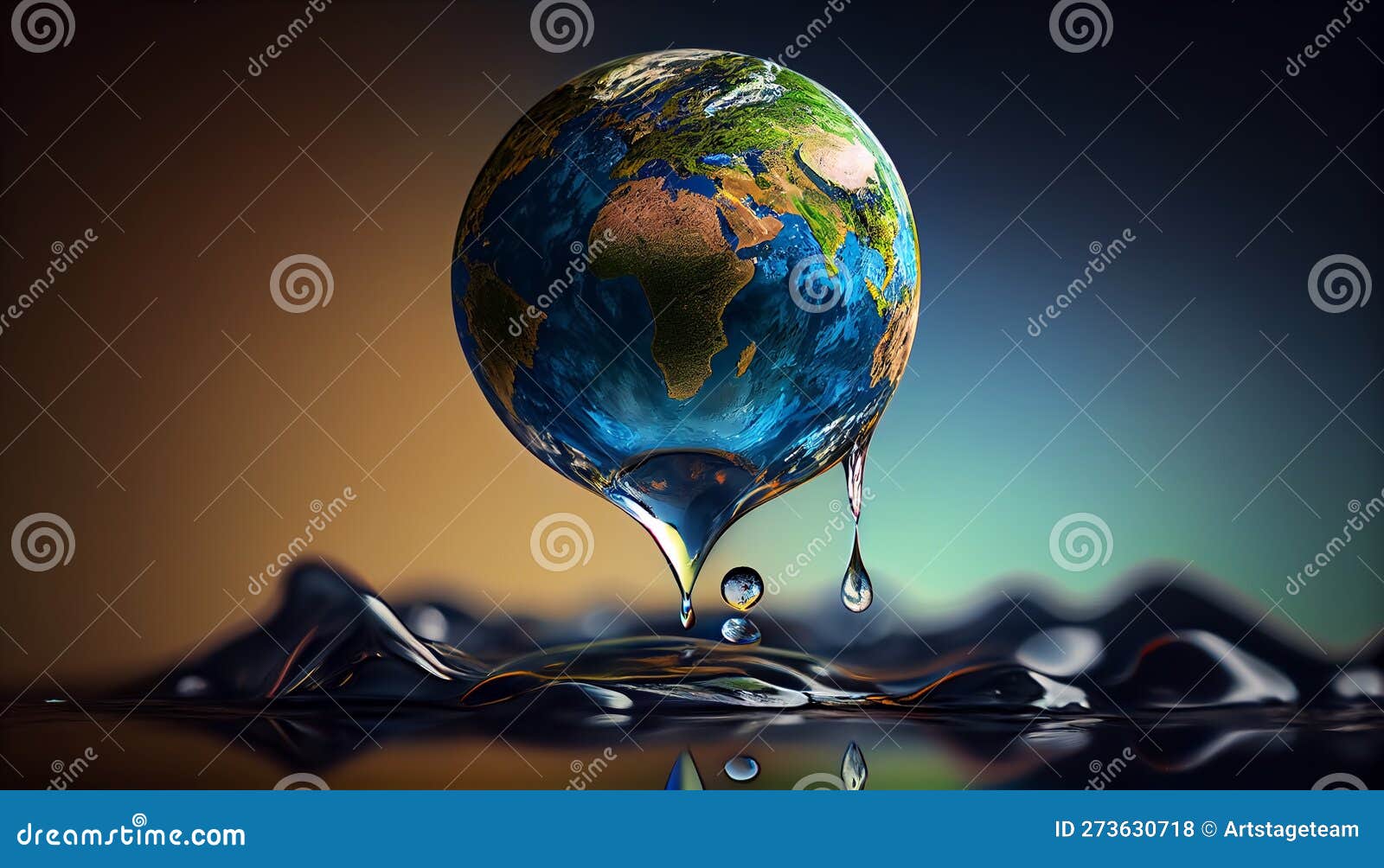 Water, Planet and Climate Change with the Earth in a Puddle As a Symbol ...