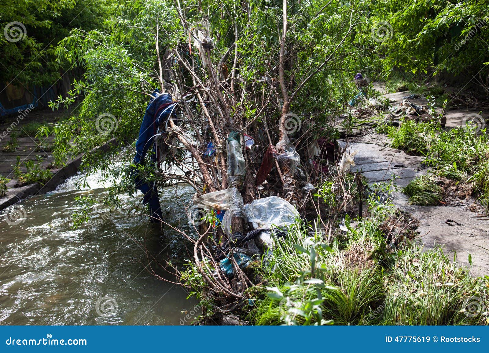 Water Pollution. Garbage Near the Urban Stream Stock Image - Image of ...