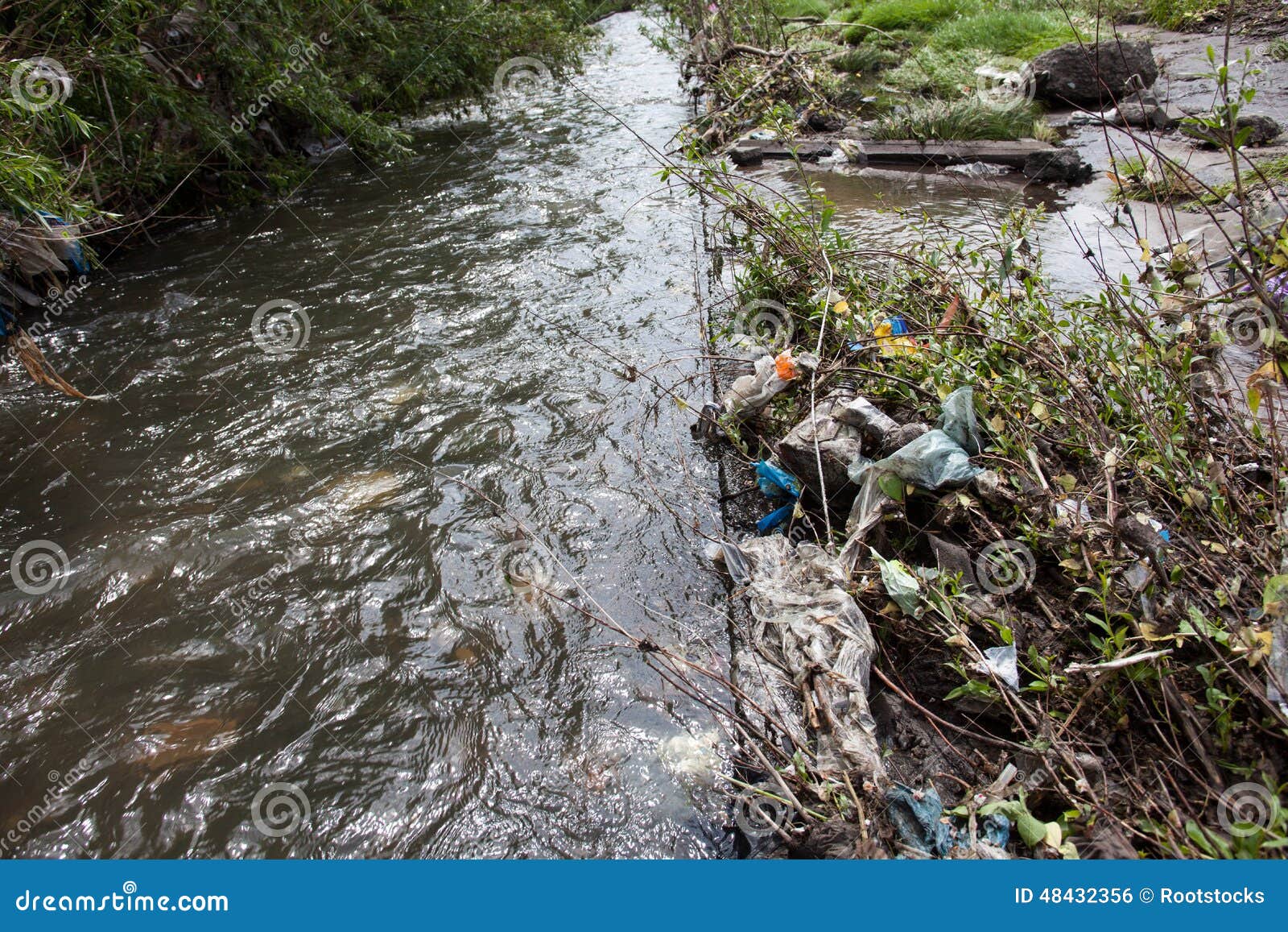 Water Pollution. Garbage Near the Urban Stream Stock Photo - Image of ...