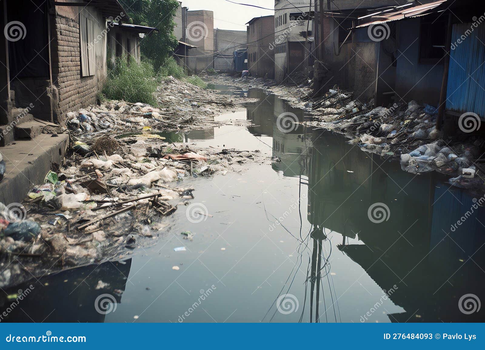 Water Pollution. Garbage in the River Stock Illustration - Illustration ...