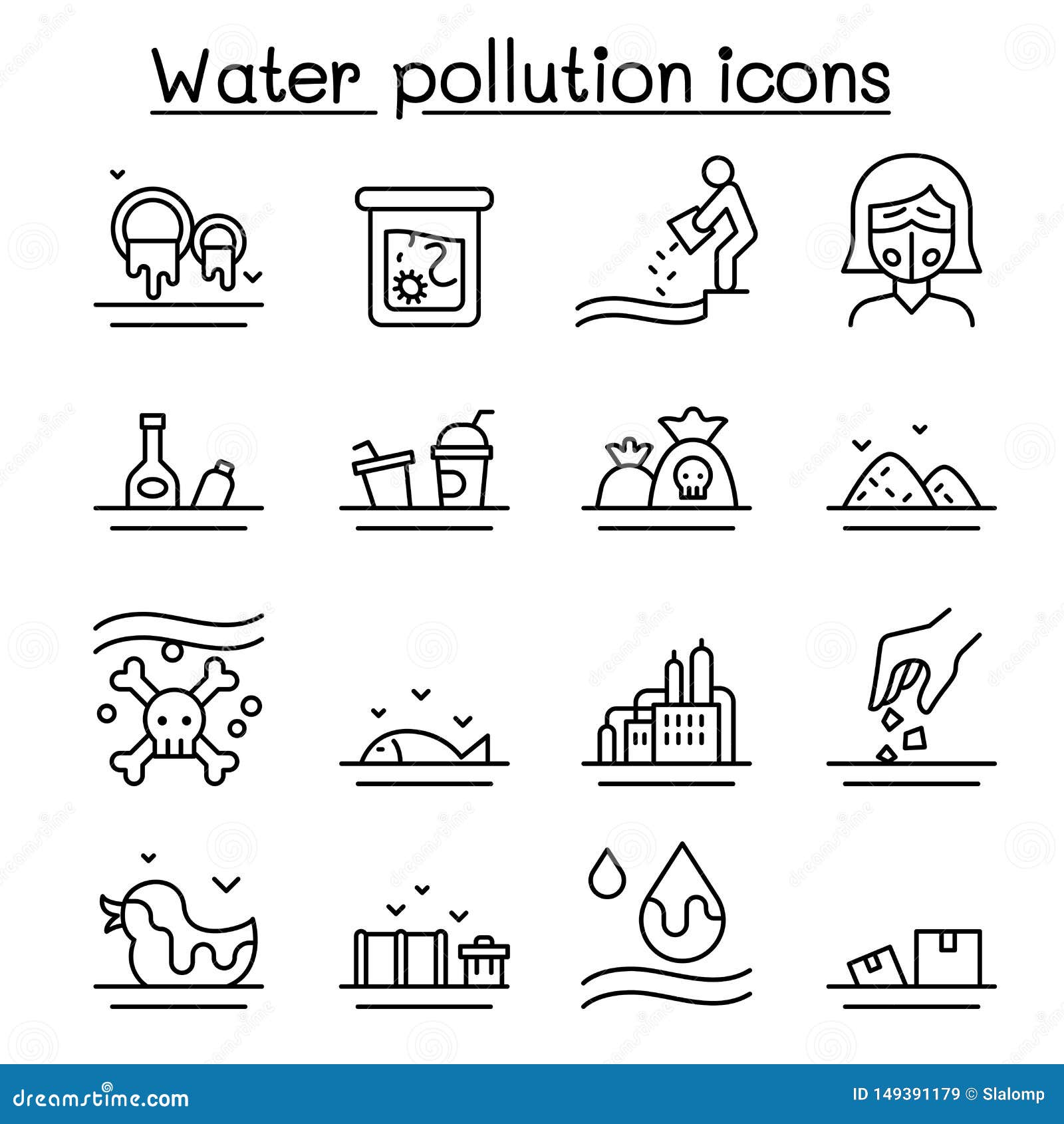 Water Pollution Icon Set in Thin Line Style Stock Vector - Illustration ... Water Pollution Icon Set in Thin Line Style Stock Vector - Illustration ...