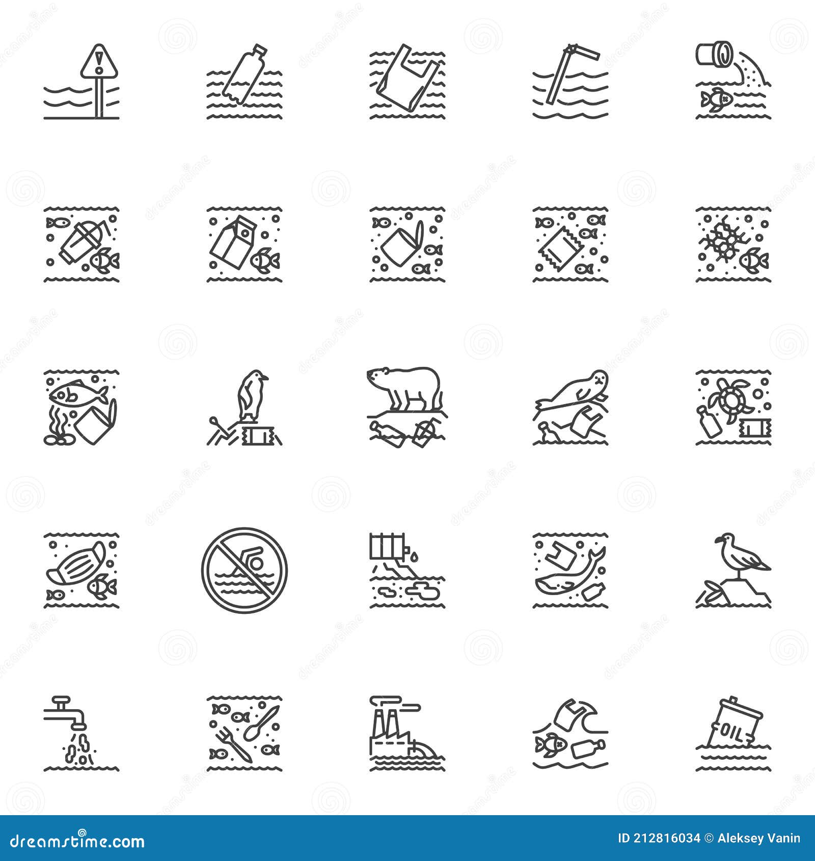 Water Pollution Line Icons Set Stock Vector - Illustration of ... Water Pollution Line Icons Set Stock Vector - Illustration of ...