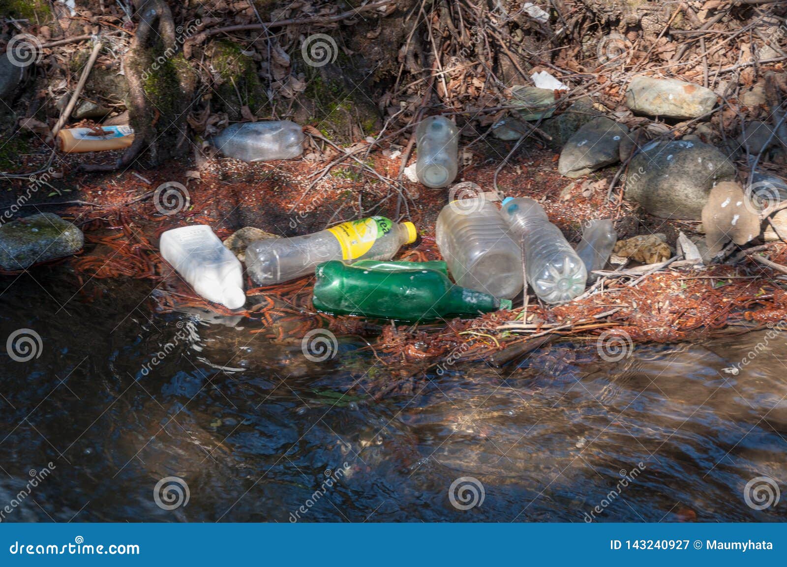 Plastic and Foam Garbage Floating on the Surface of the River Stock ...