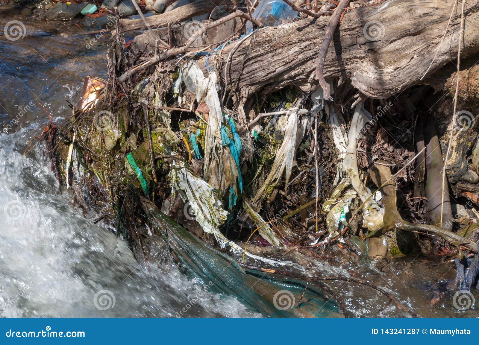 Plastic and Foam Garbage Floating on the Surface of the River Stock ...