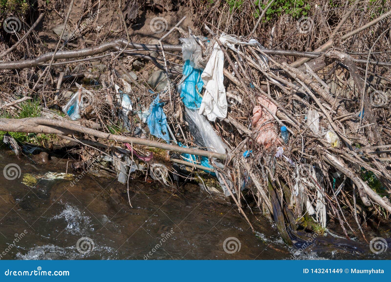 Plastic and Foam Garbage Floating on the Surface of the River Stock ...