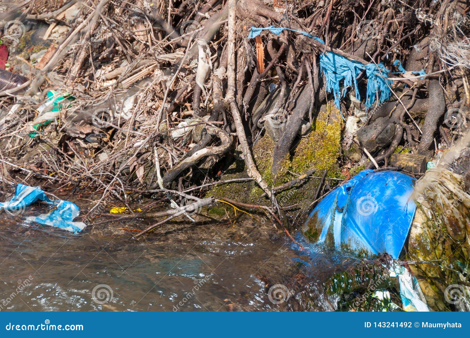 Plastic and Foam Garbage Floating on the Surface of the River Stock ...