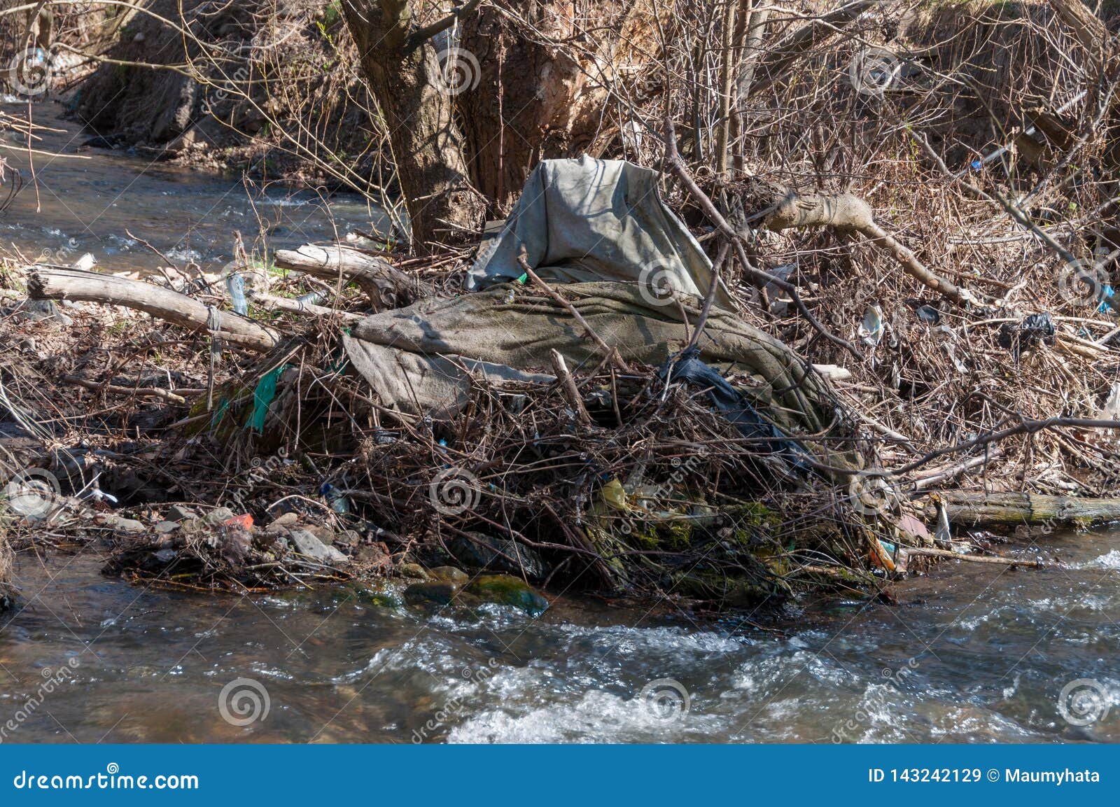 Plastic and Foam Garbage Floating on the Surface of the River Stock ...