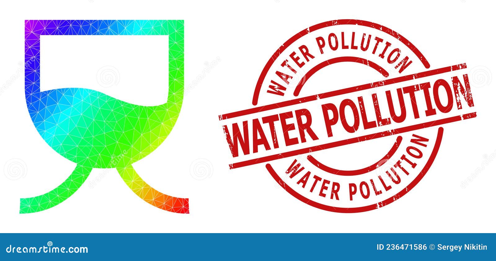 Scratched Water Pollution Stamp Print and Lowpoly Spectral Colored ...