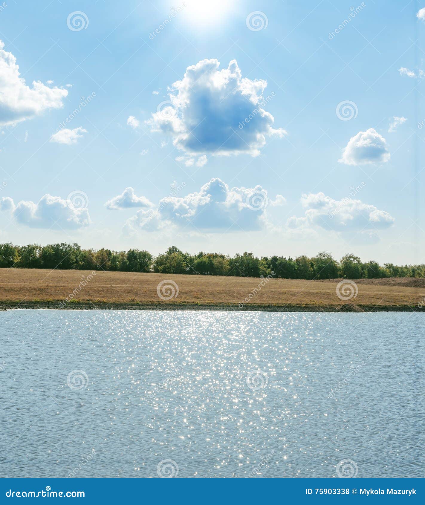 Water in Pond and Blue Sky with Clouds Stock Photo - Image of lake ...