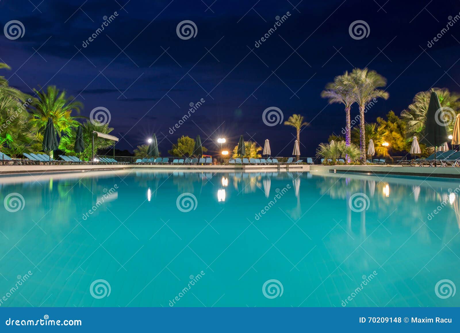 Water Pool at Night - Vacation Background Stock Photo - Image of chair ...