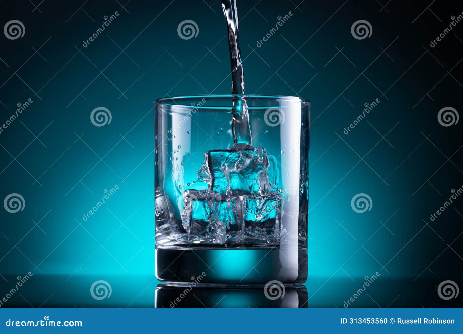 Water Pour in Glass with Ice Cubes Stock Photo - Image of quench ...