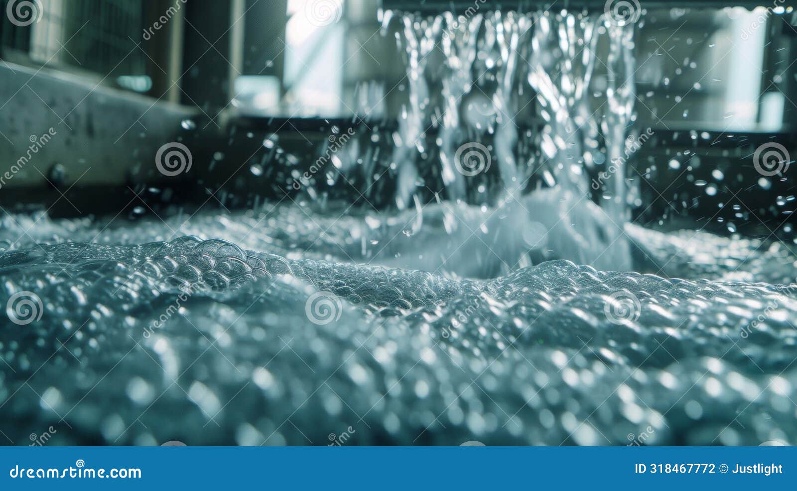 Water Pouring into the Machine from a Spout Above Creating a Swirling ...