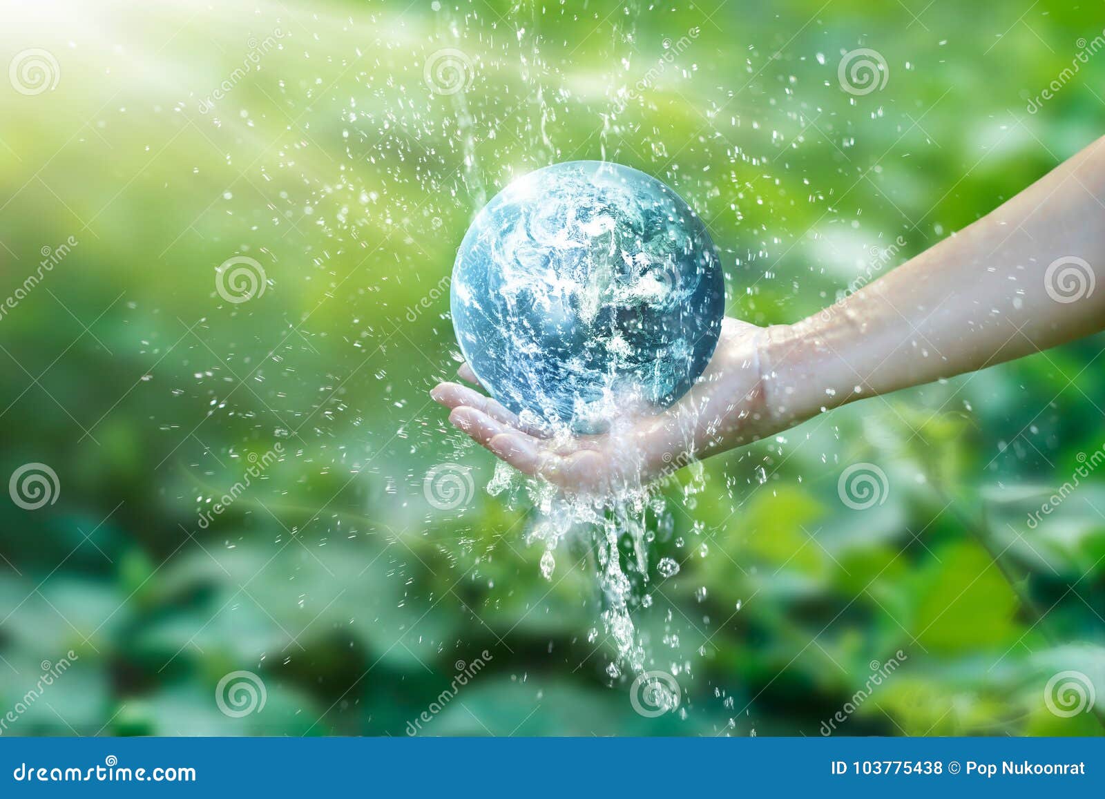 Water Pouring on Planet Earth Placed on Human Hand Stock Photo - Image ...