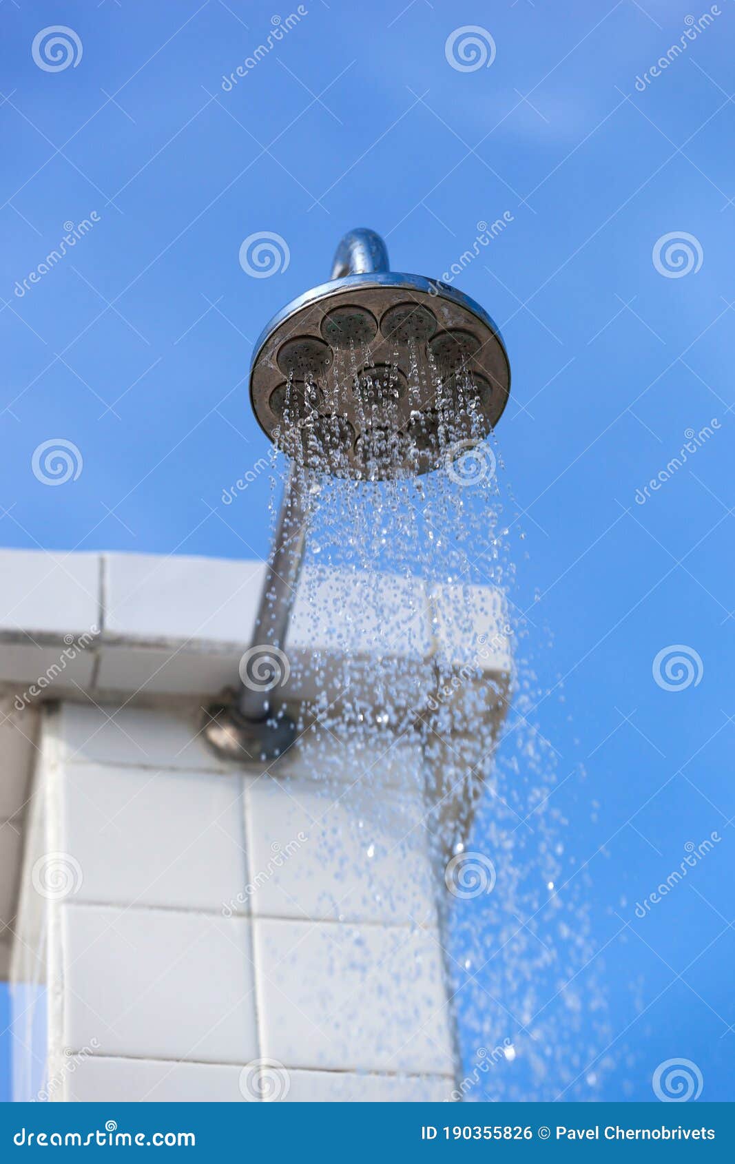 Water pouring from shower stock photo. Image of droplets - 190355826
