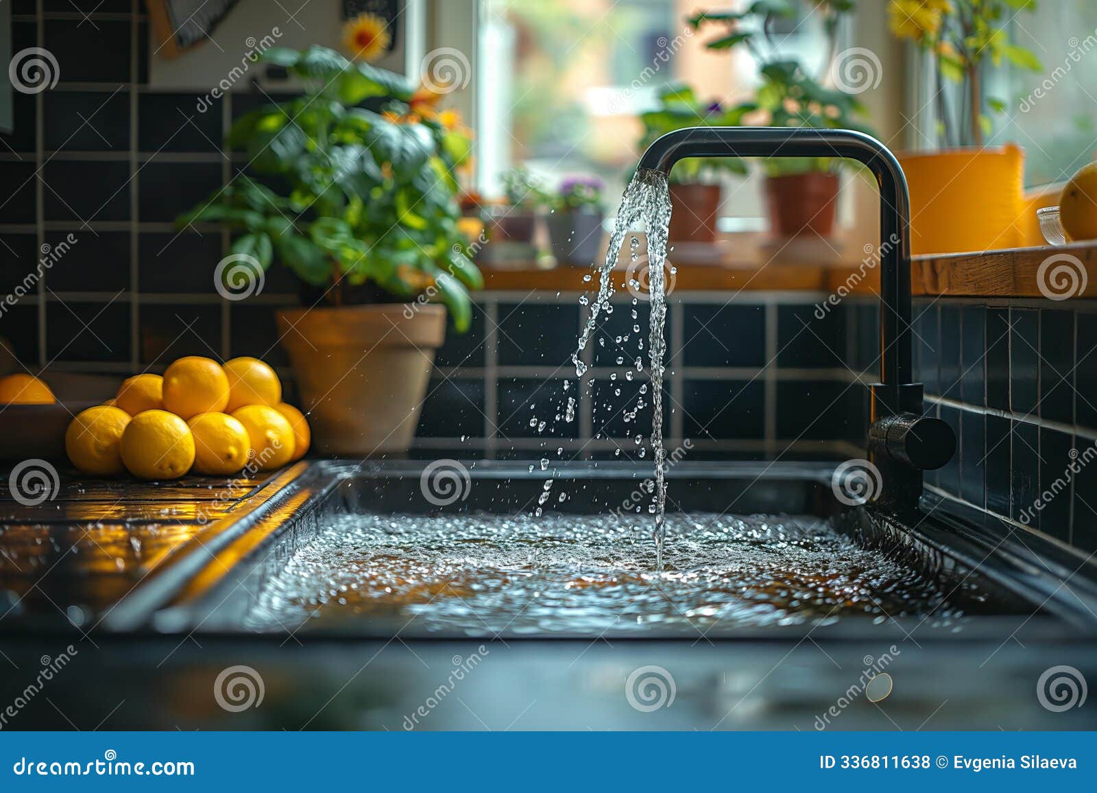 Water is Pouring from the Tap in the Kitchen Problems of Lack Water ...