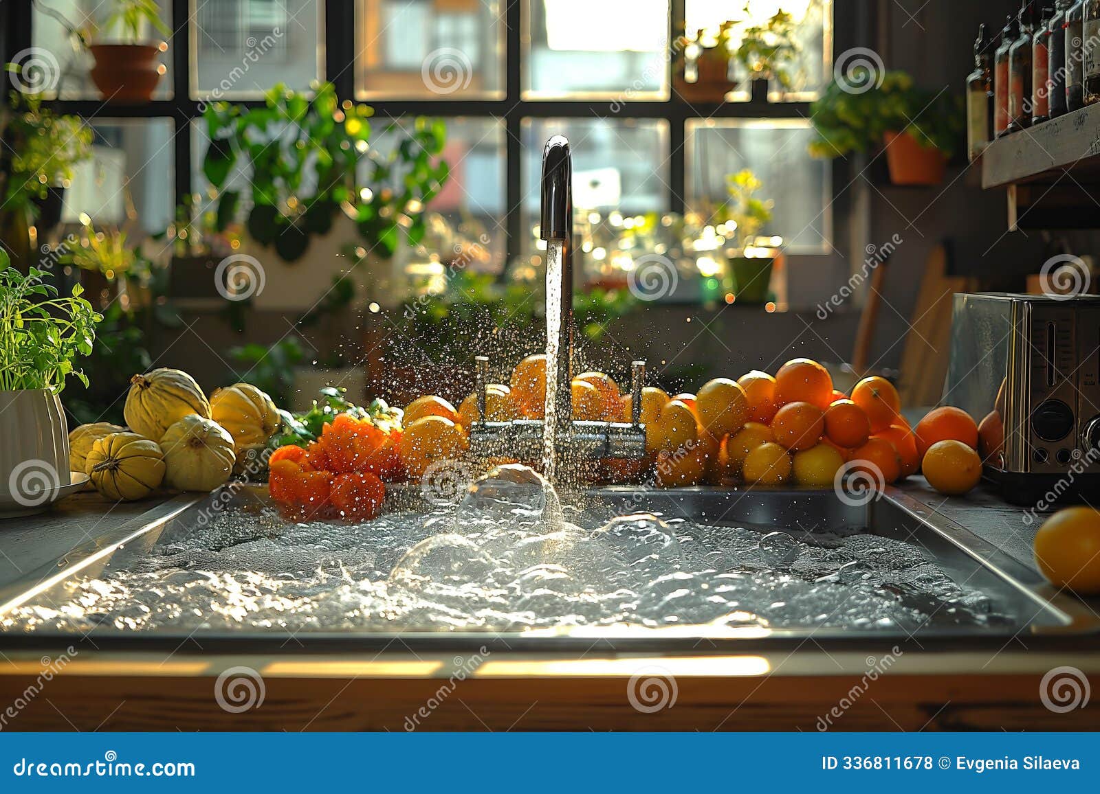 Water is Pouring from Tap in the Kitchen Problems of Lack Water Stock ...