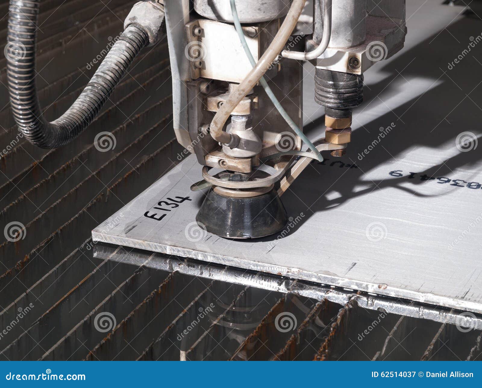 Water Pressure Cutting through Stainless Steel Materials Stock Image ...