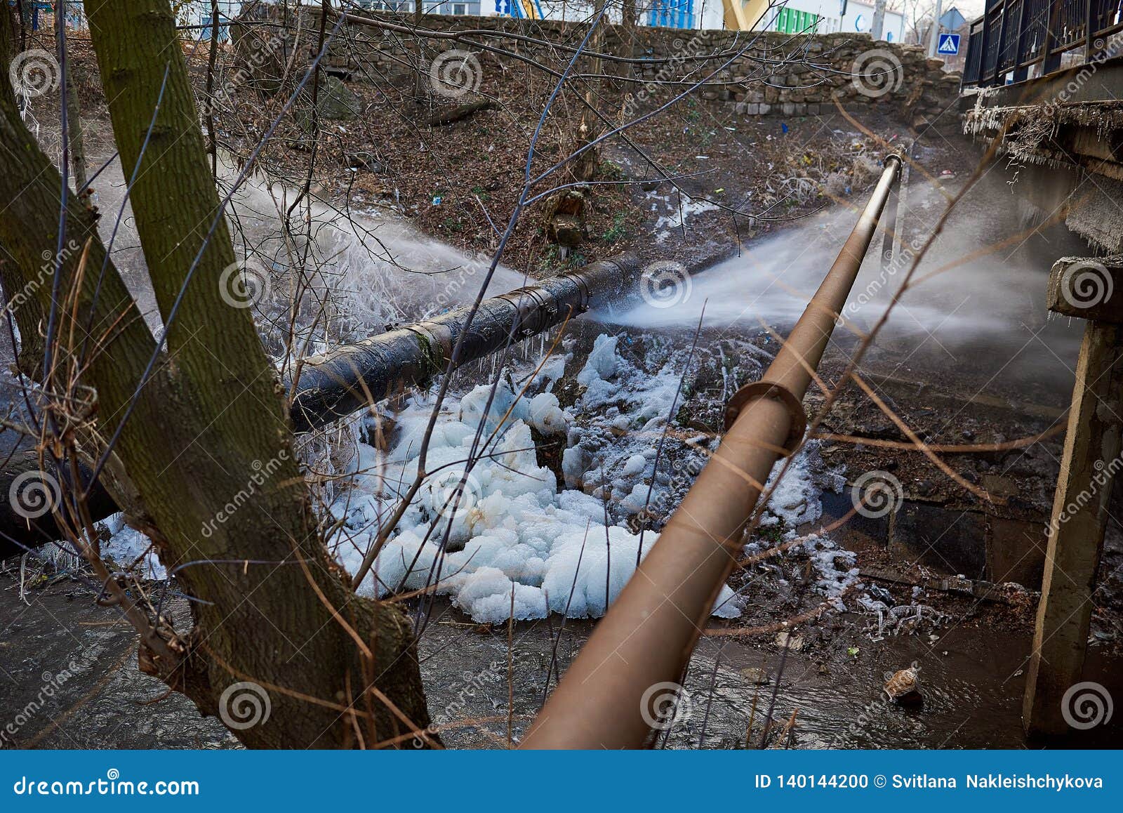Water Pressure from a Large Pipe Over the River Stock Photo - Image of ...