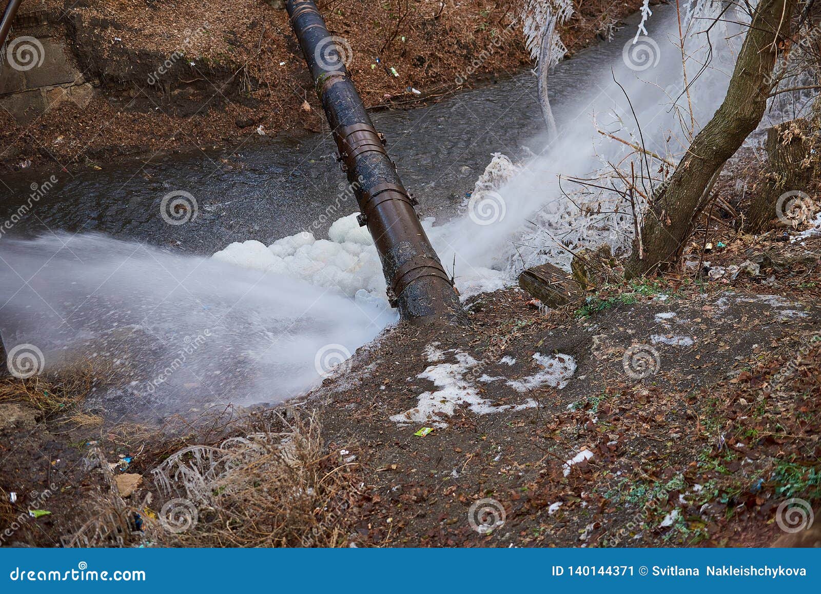 Water Pressure from a Large Pipe Over the River Stock Image - Image of ...