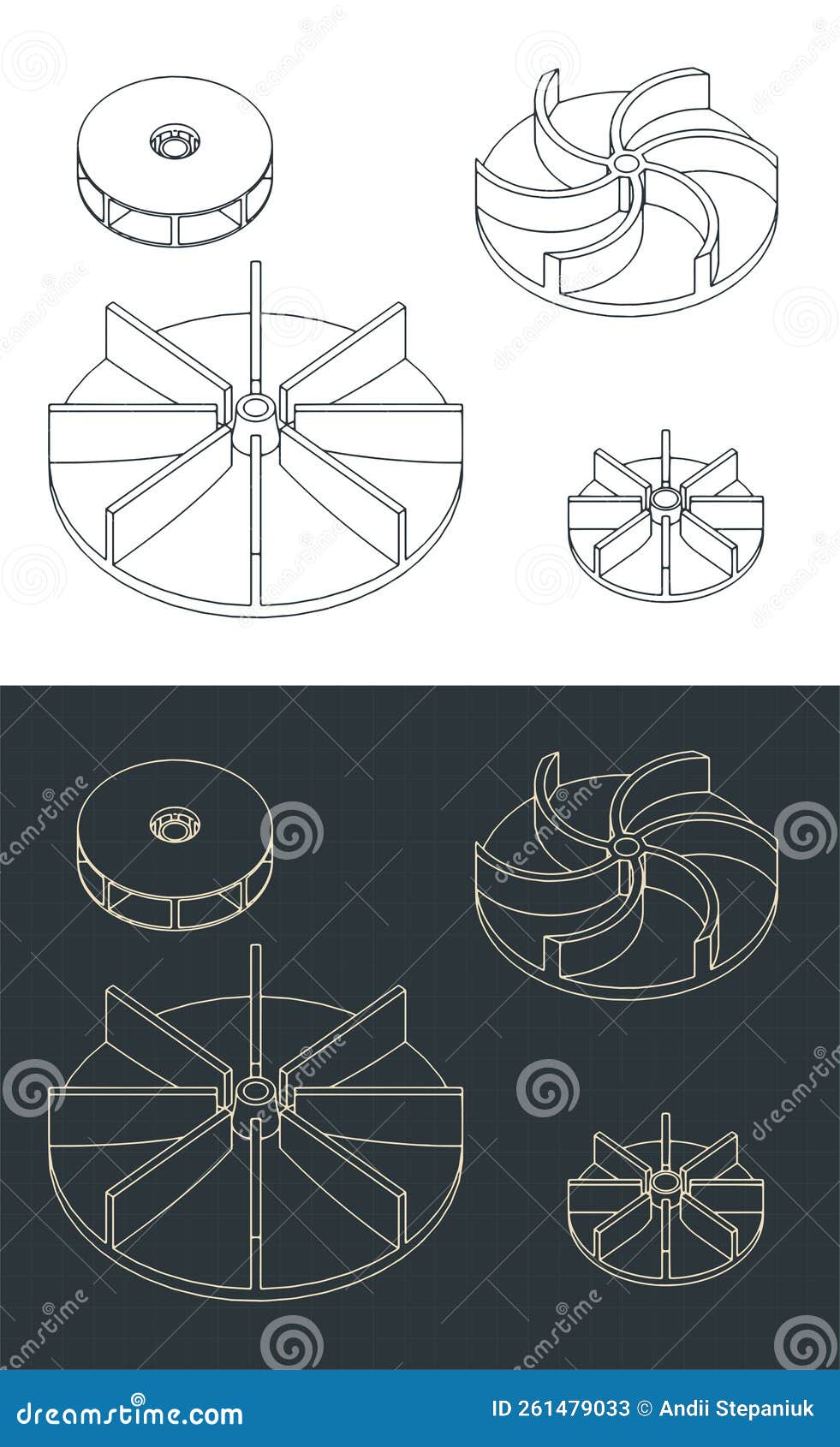 Water Pump Impellers Isometric Blueprints Set Stock Vector ...