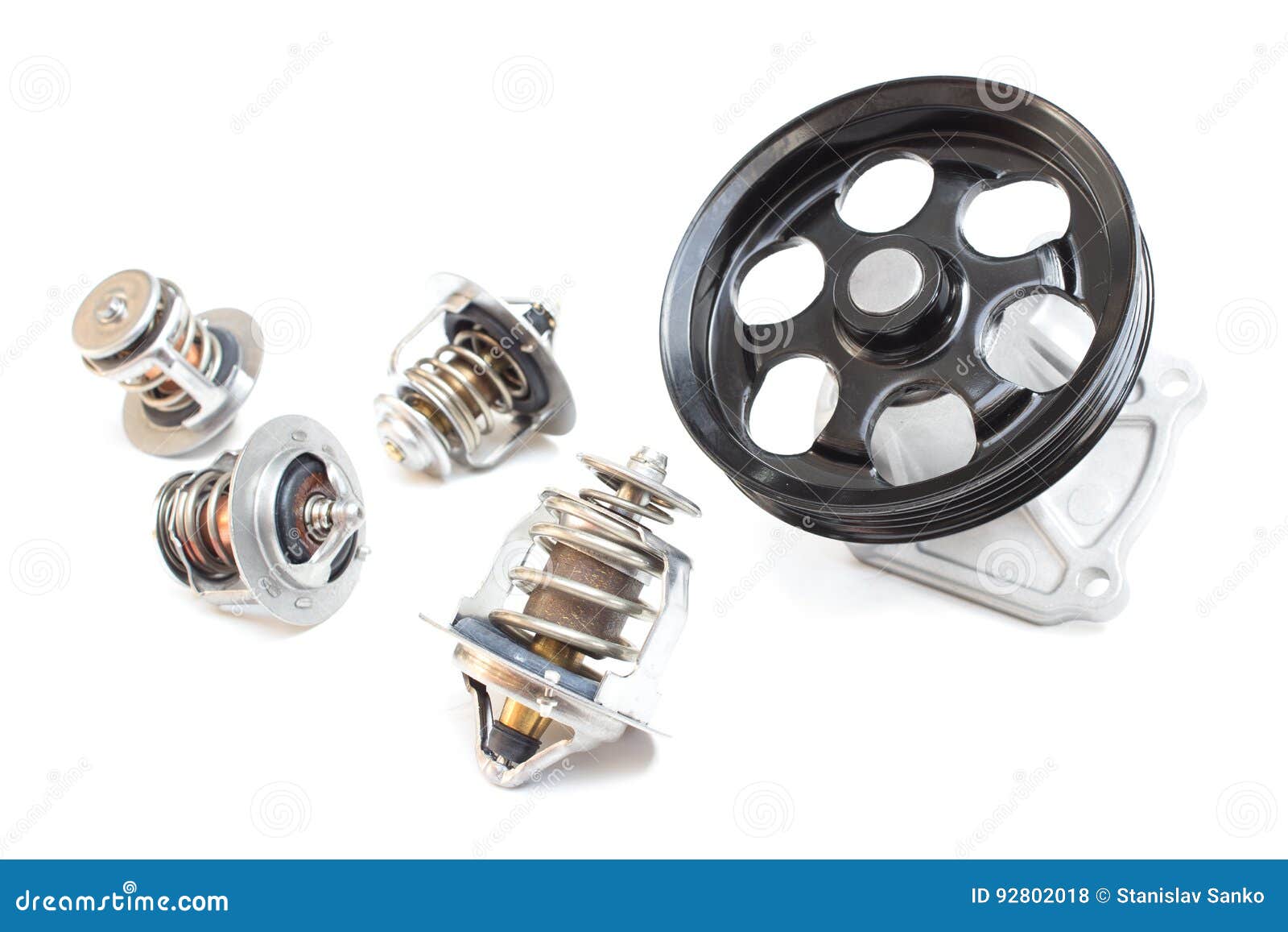 Water pump and thermostat stock photo. Image of motor - 92802018