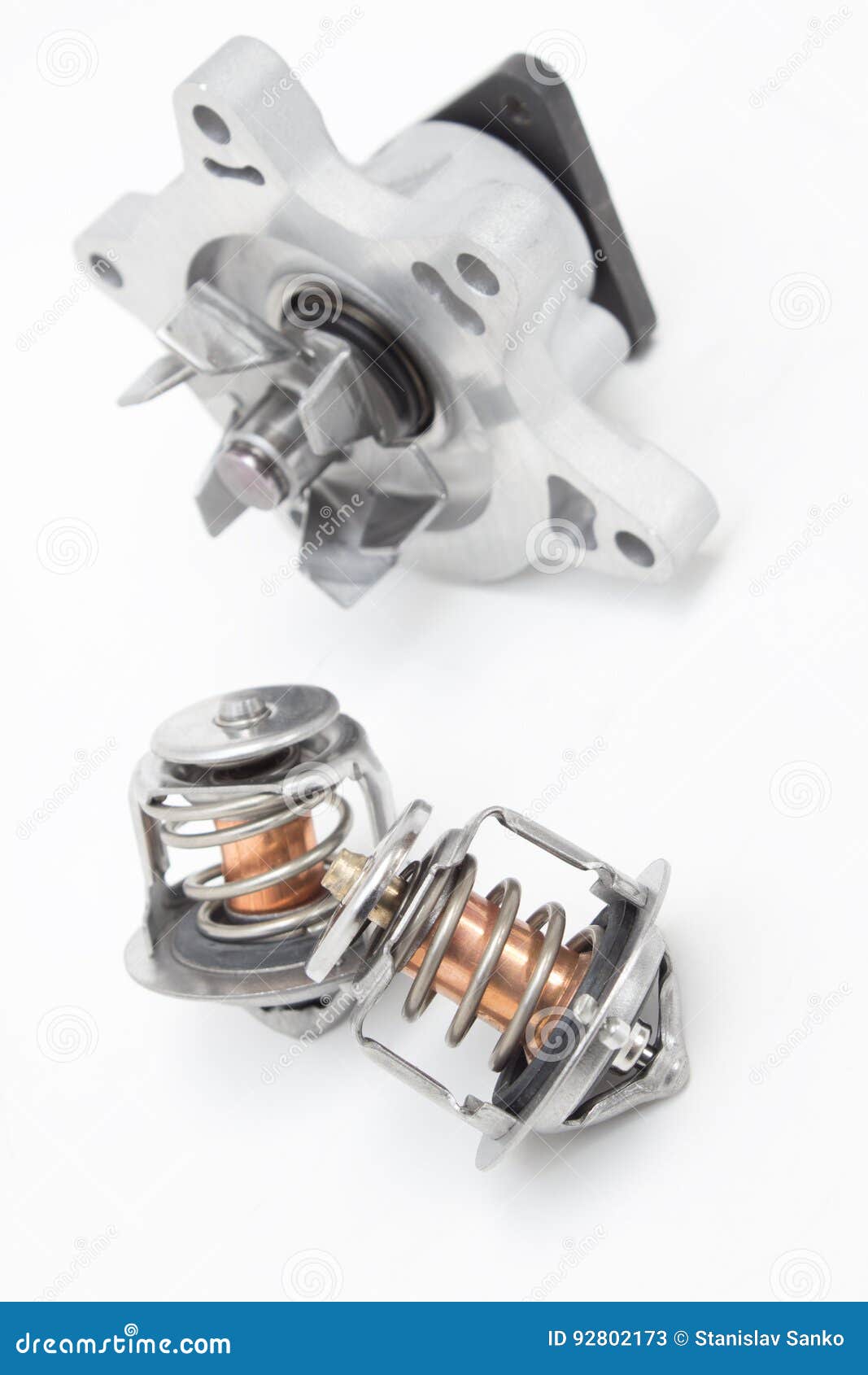 Water pump and thermostat stock image. Image of gyration - 92802173