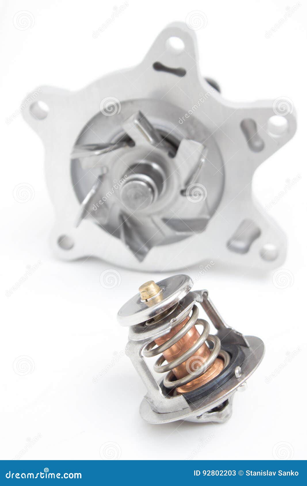 Water pump and thermostat stock image. Image of automotive - 92802203