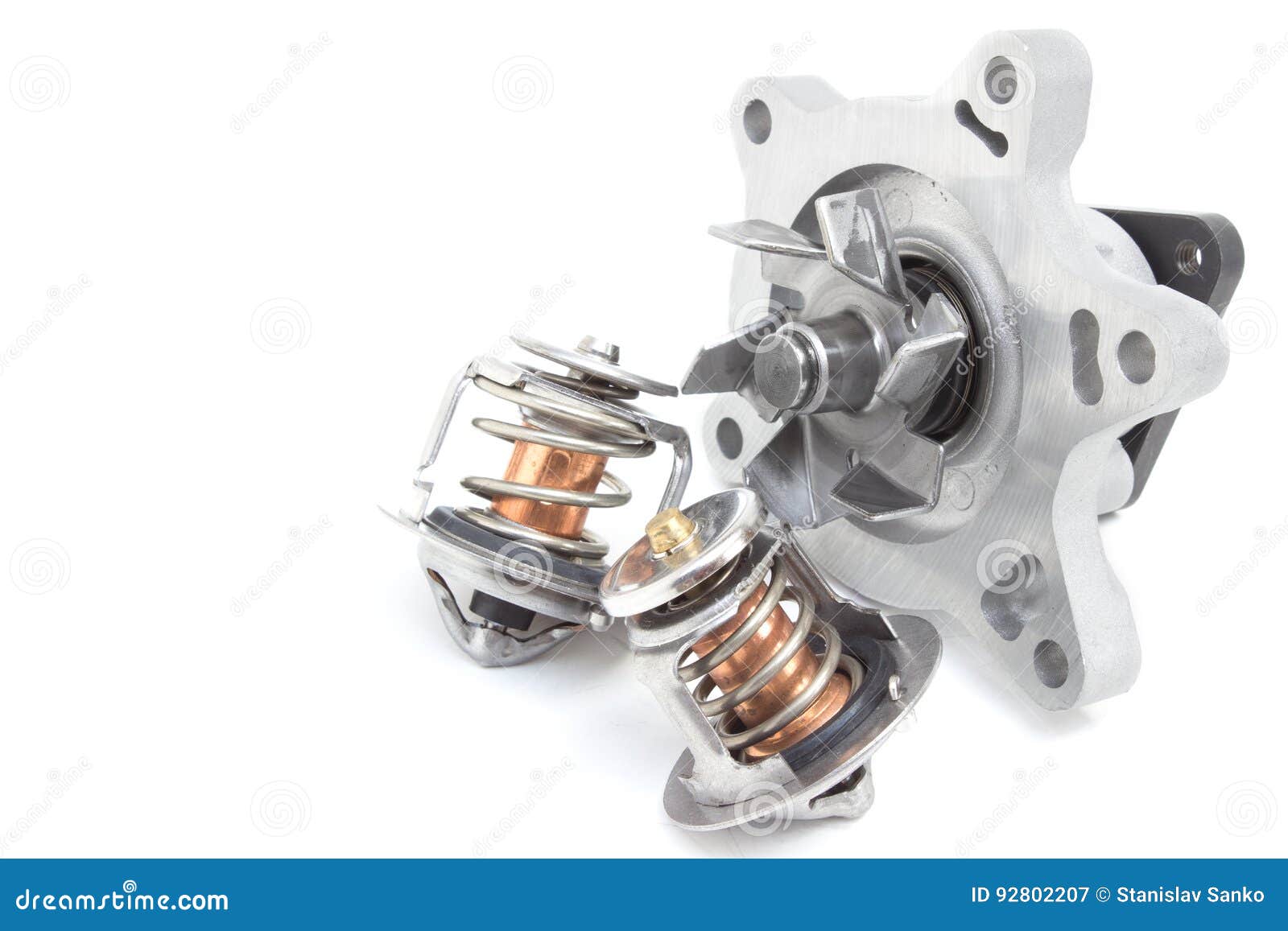 Water pump and thermostat stock image. Image of cool - 92802207