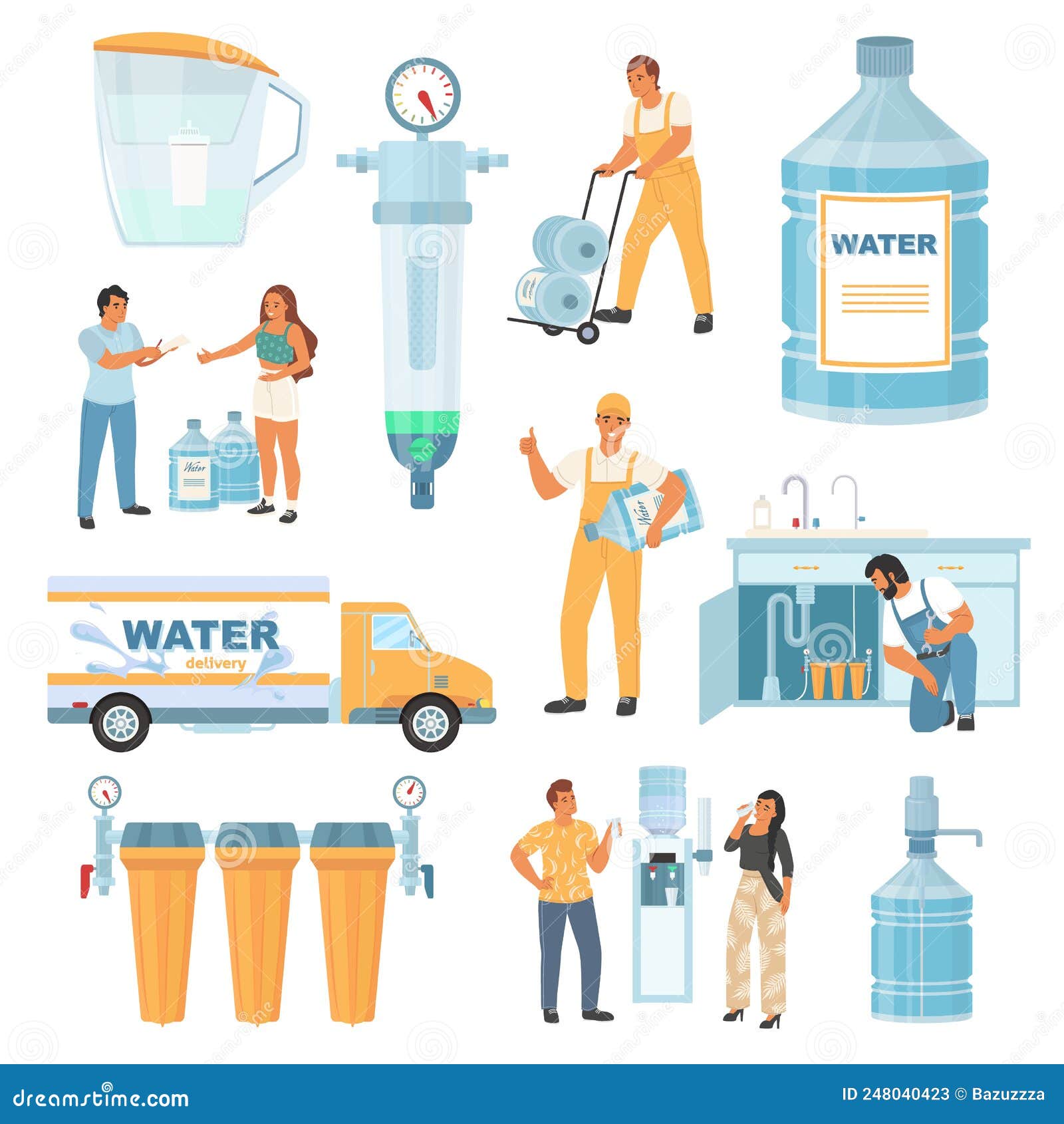 Water Purification Filter Tool Isolated Vector Set Stock Vector ...