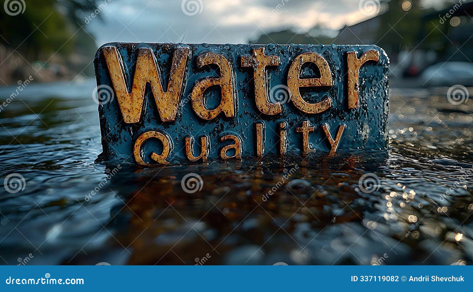 Water Quality Sign Submerged in Flowing River Environment Stock ...