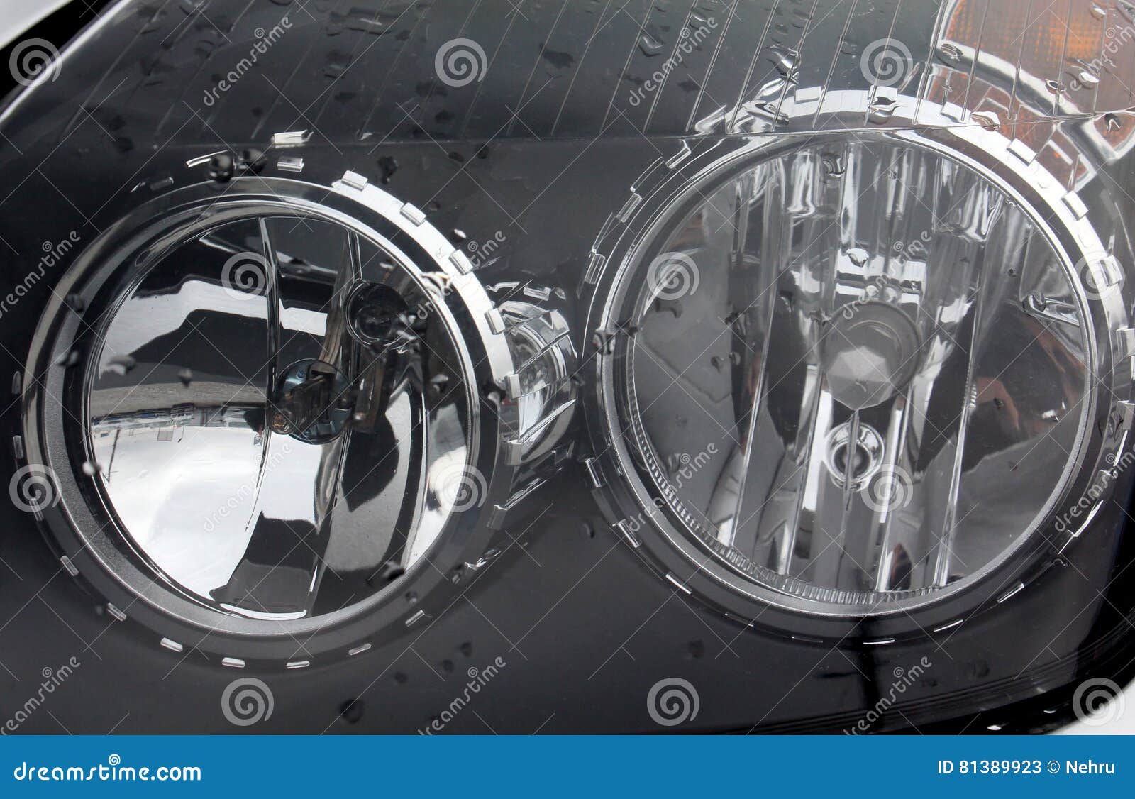Water or Rain Drops on a Car Lights Stock Image - Image of rings, drop ...