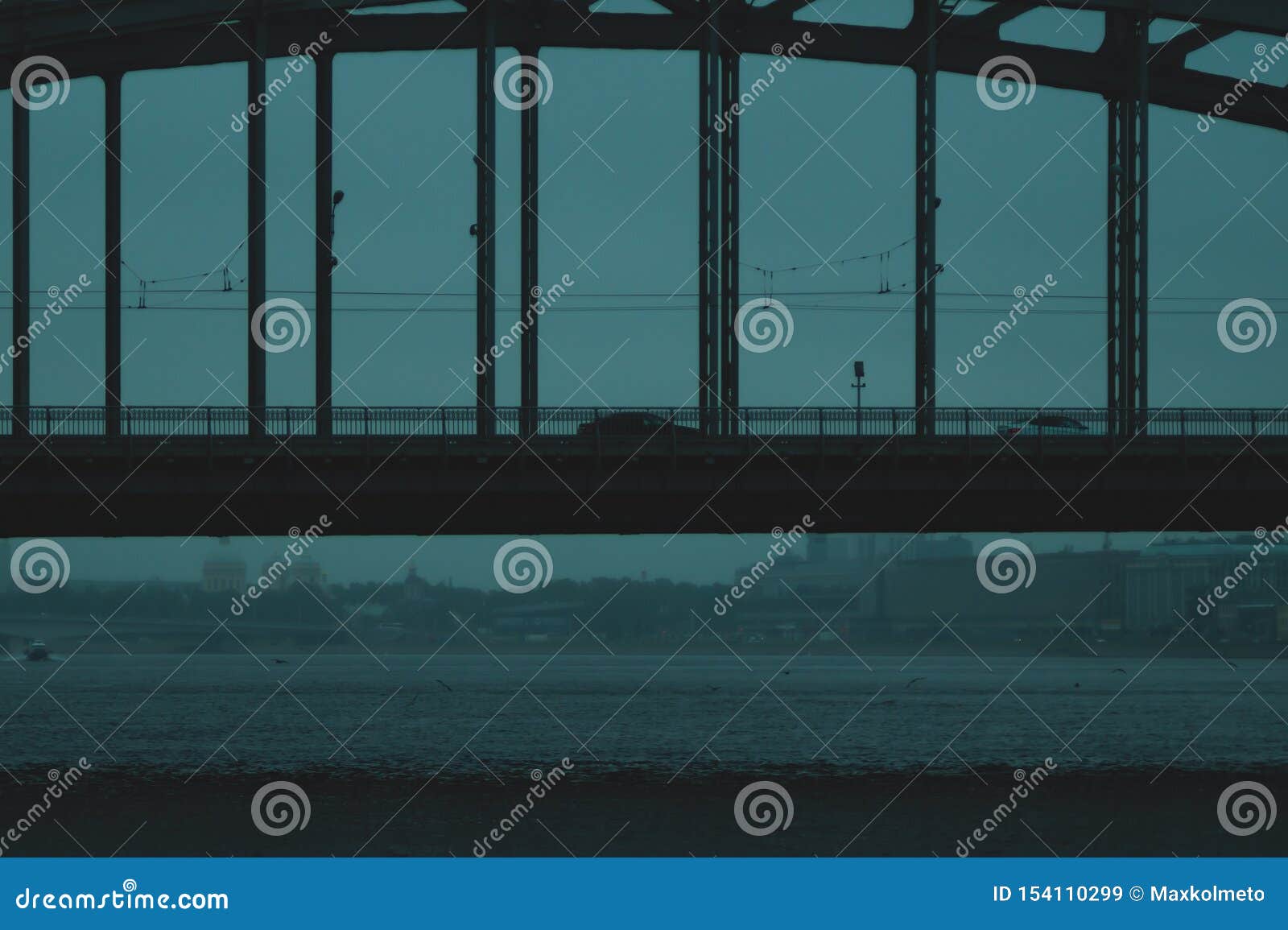 Water in Rainy Day with Part of a Bridge. Rain Falling on the River ...