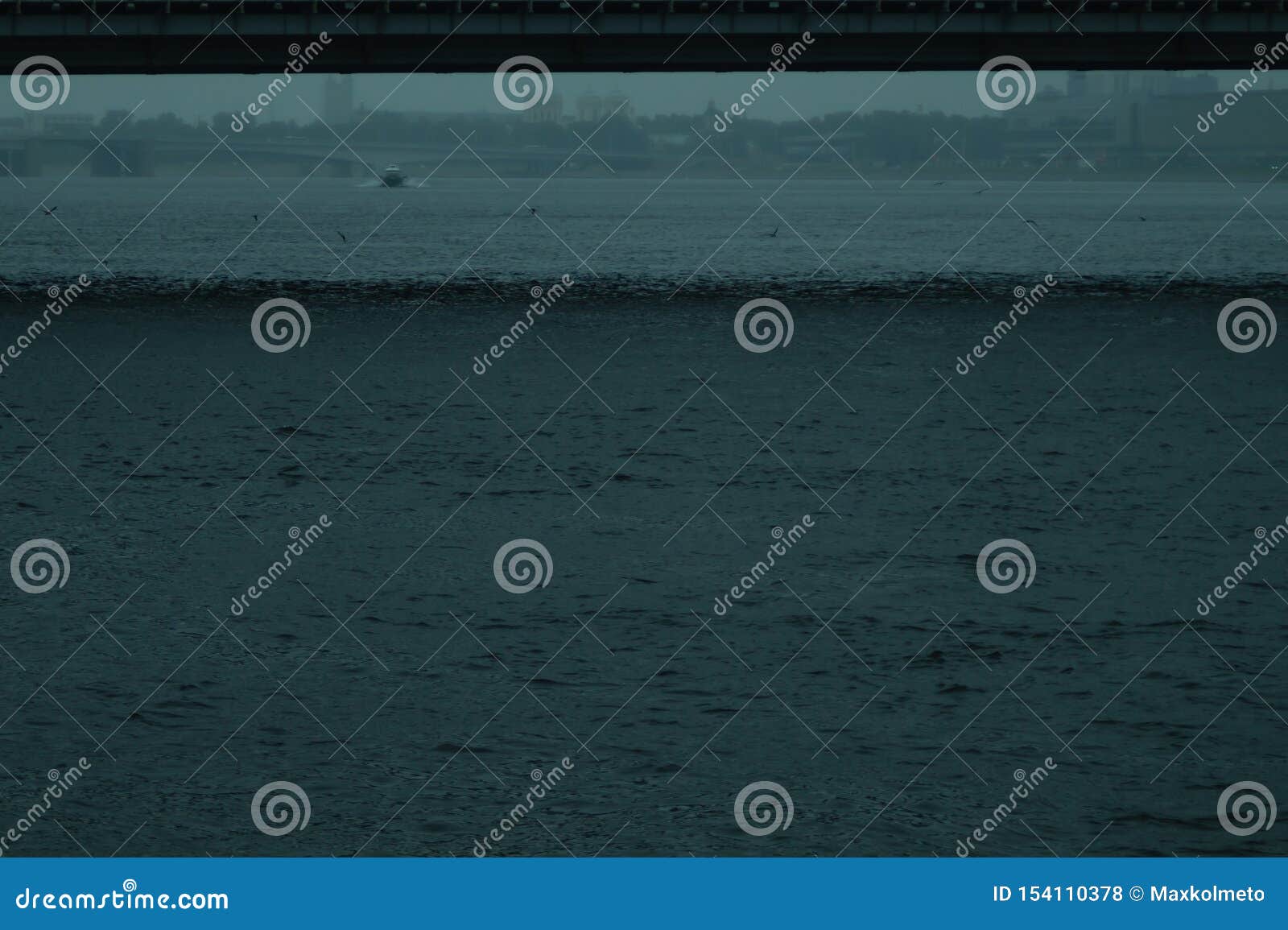 Water in Rainy Day with Part of a Bridge. Rain Falling on the River ...