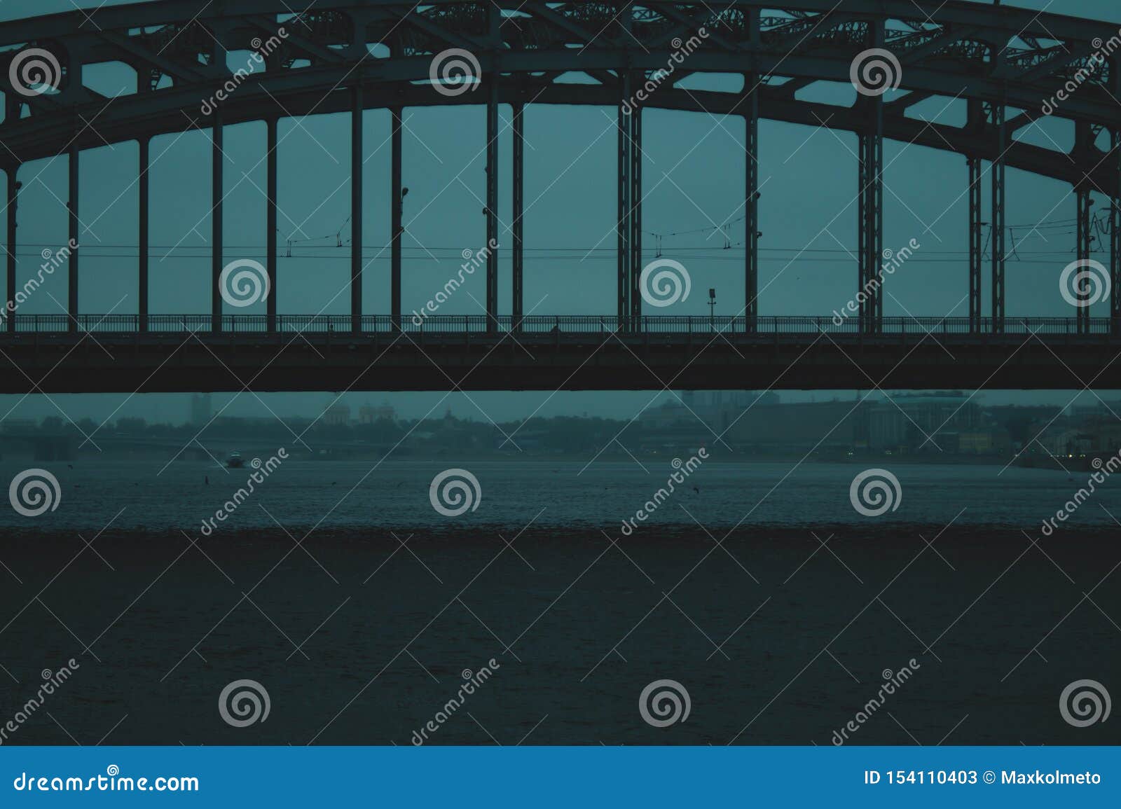 Water in Rainy Day with Part of a Bridge. Rain Falling on the River ...