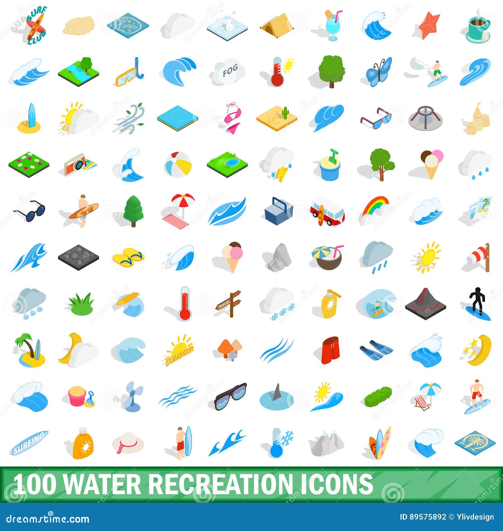 100 Water Recreation Icons Set, Isometric 3d Style Stock Vector ...