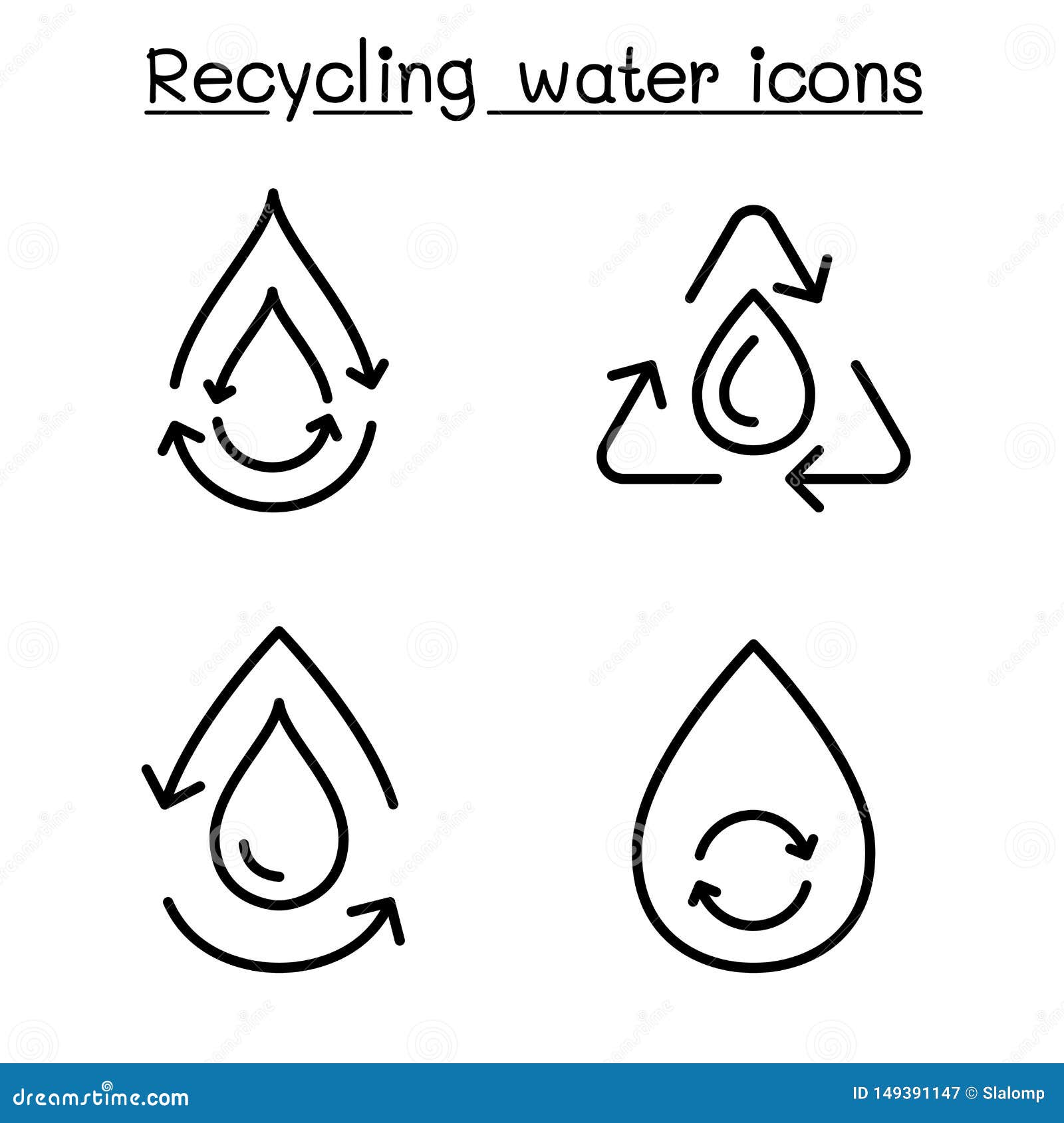 Water Recycle Icon Set in Thin Line Style Stock Vector - Illustration ...