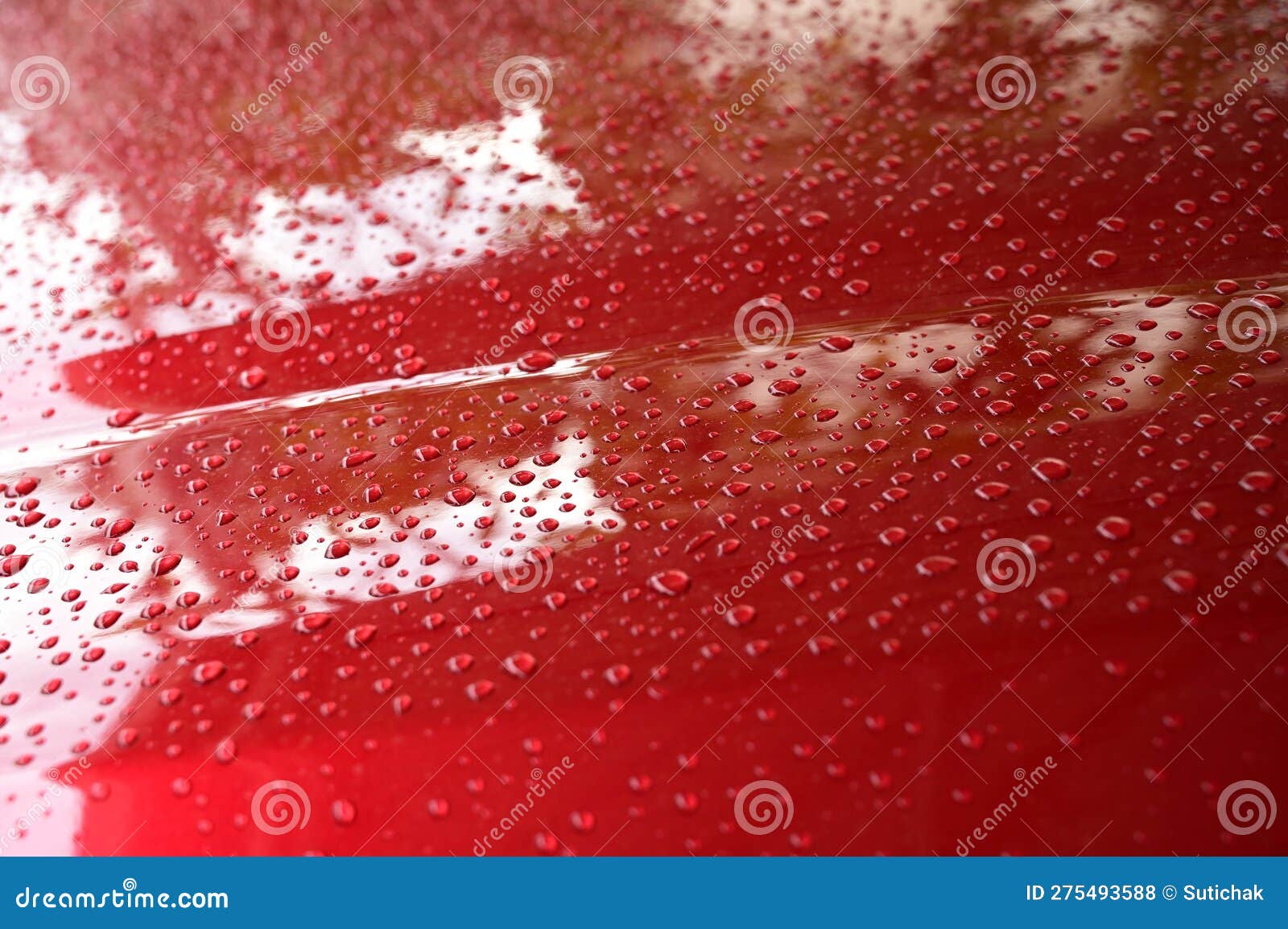 Water on Red Hood Car, Transportation Background Stock Photo - Image of ...