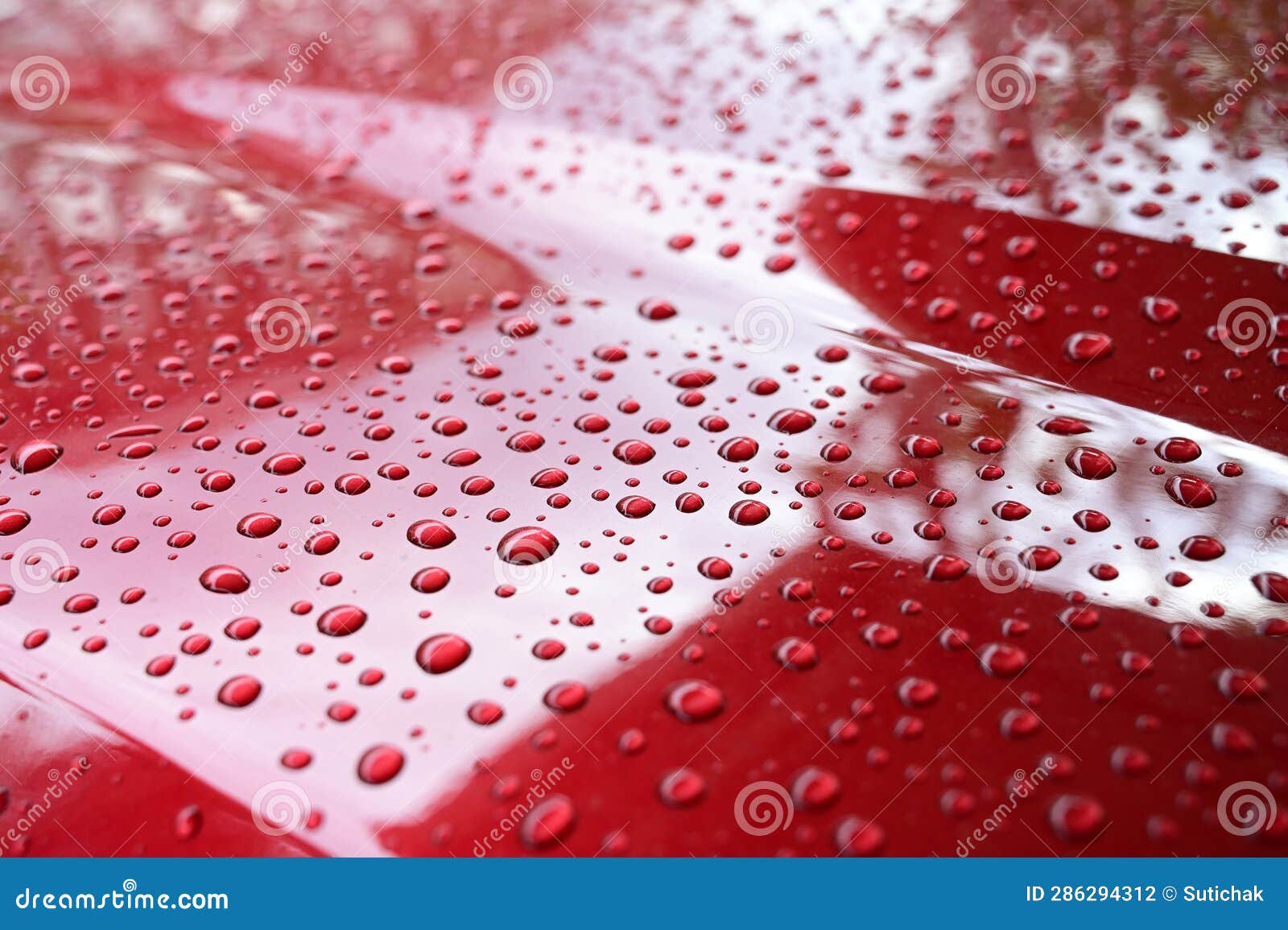 Water on Red Hood Car, Transportation Background Stock Photo - Image of ...