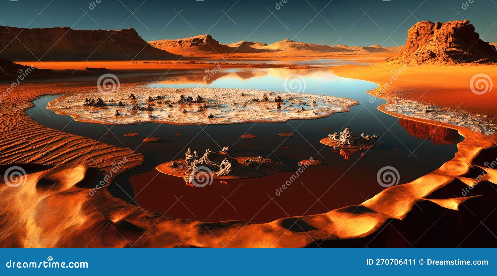 Water on the Red Martian Surface Stock Illustration - Illustration of ...