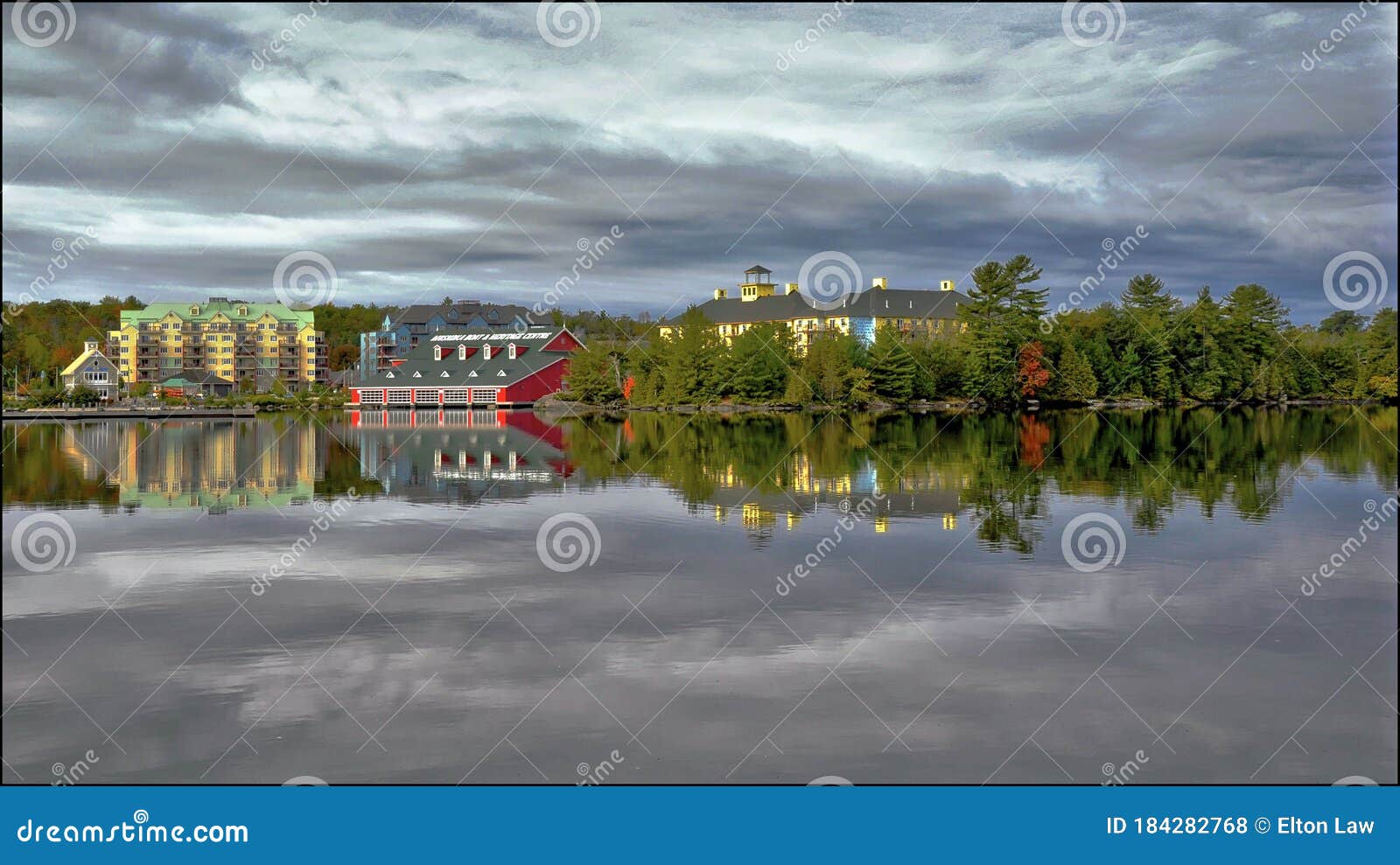 Water Reflection of the Buildings in the Waterfront in Gravenhurst ...