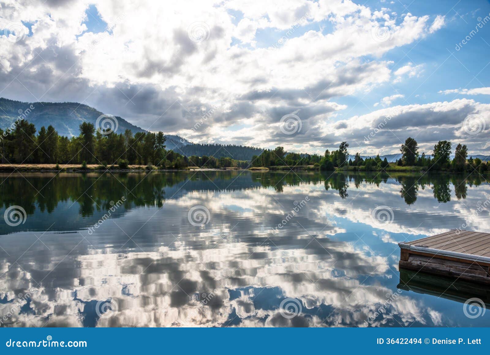Water Reflection Clouds Trees Boat Dock Stock Photo - Image of america ...