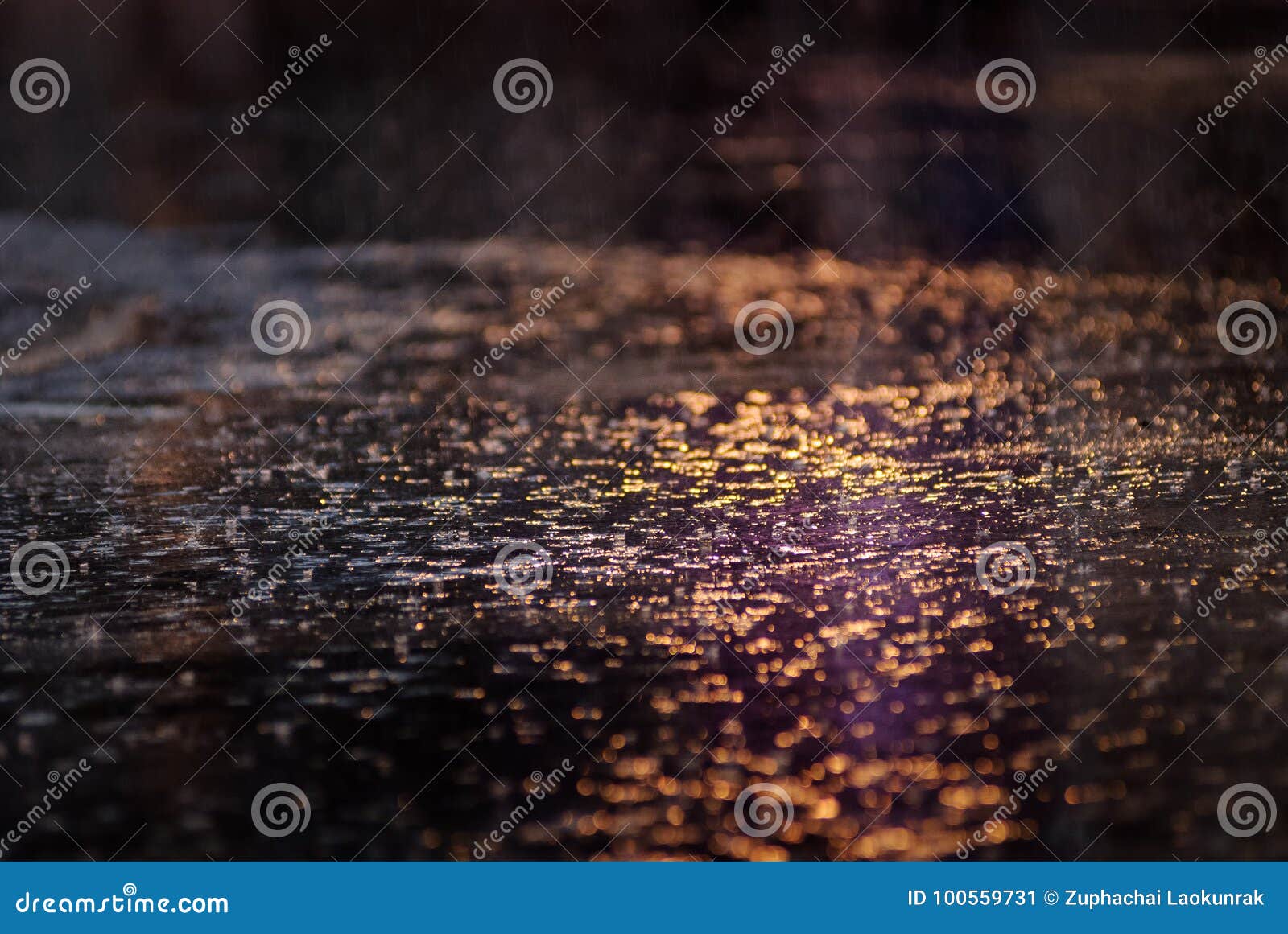 Water Reflection on the Road with Light Stock Image - Image of droping ...