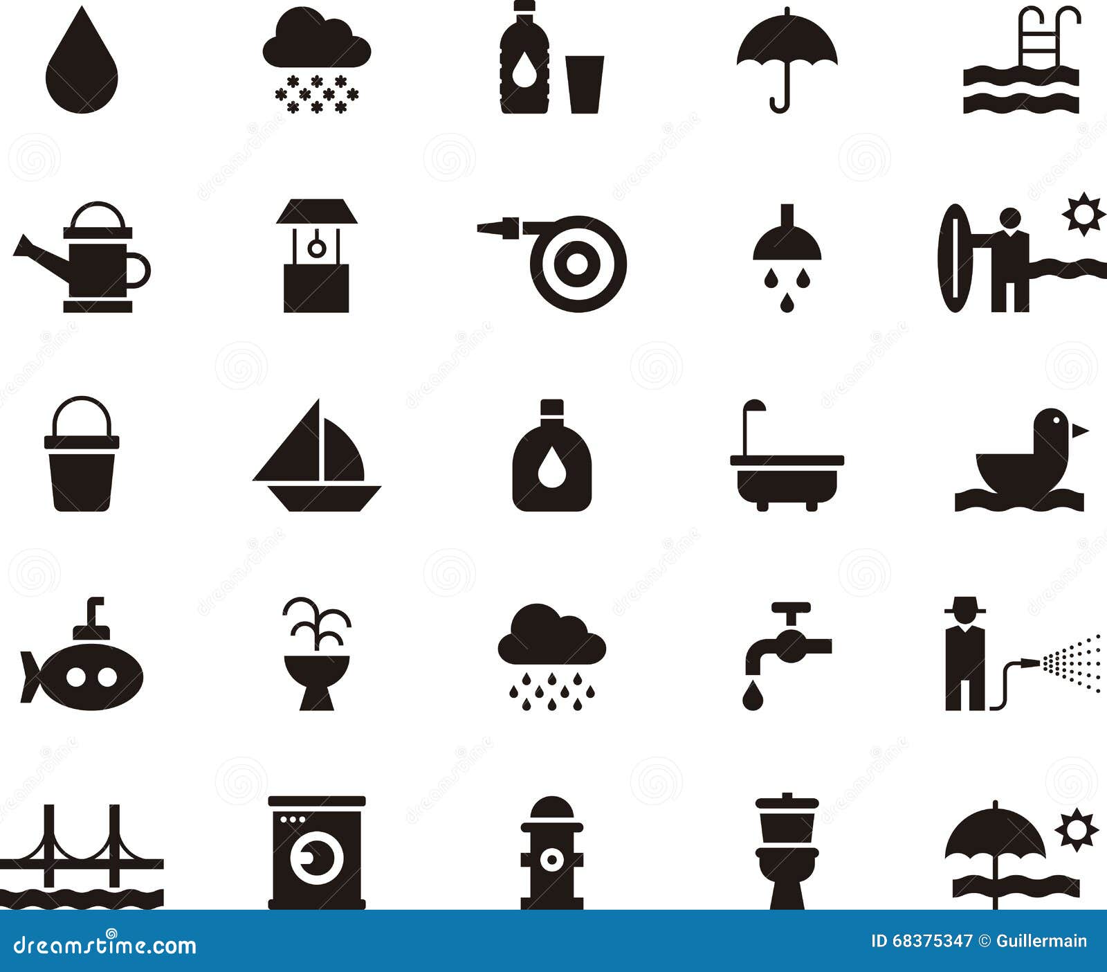 Water Related Flat Glyph Web Icons Stock Vector - Illustration of ...