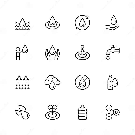 Water Related Icons in Thin Line Style Stock Vector - Illustration of ...