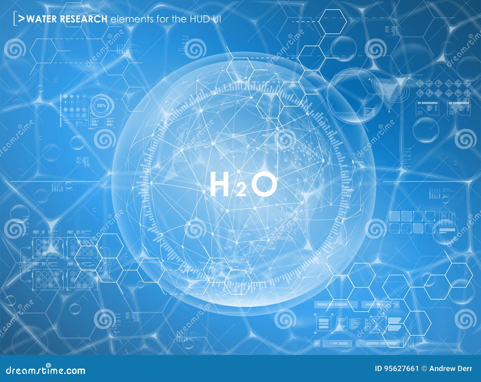 Water Research Background with HUD Elements. Futuristic User Interface ...