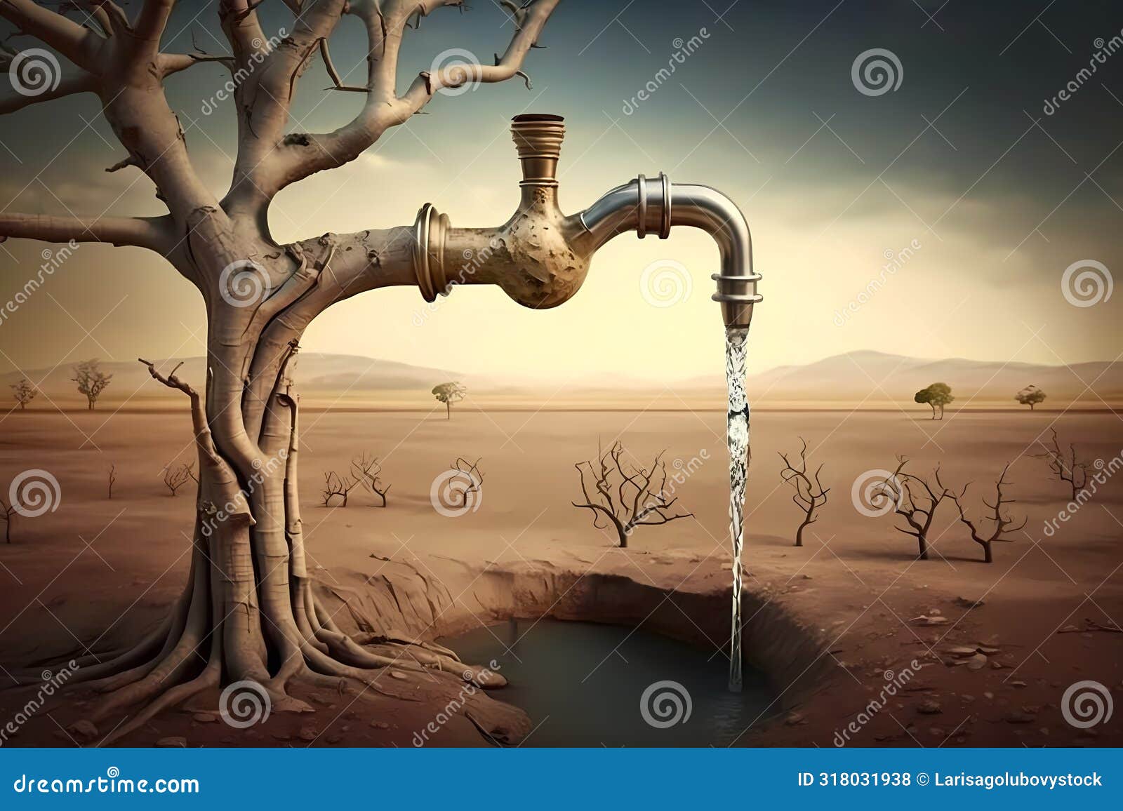 Water Resources. Earth Draught. Environment Disaster. Tap Water Running ...